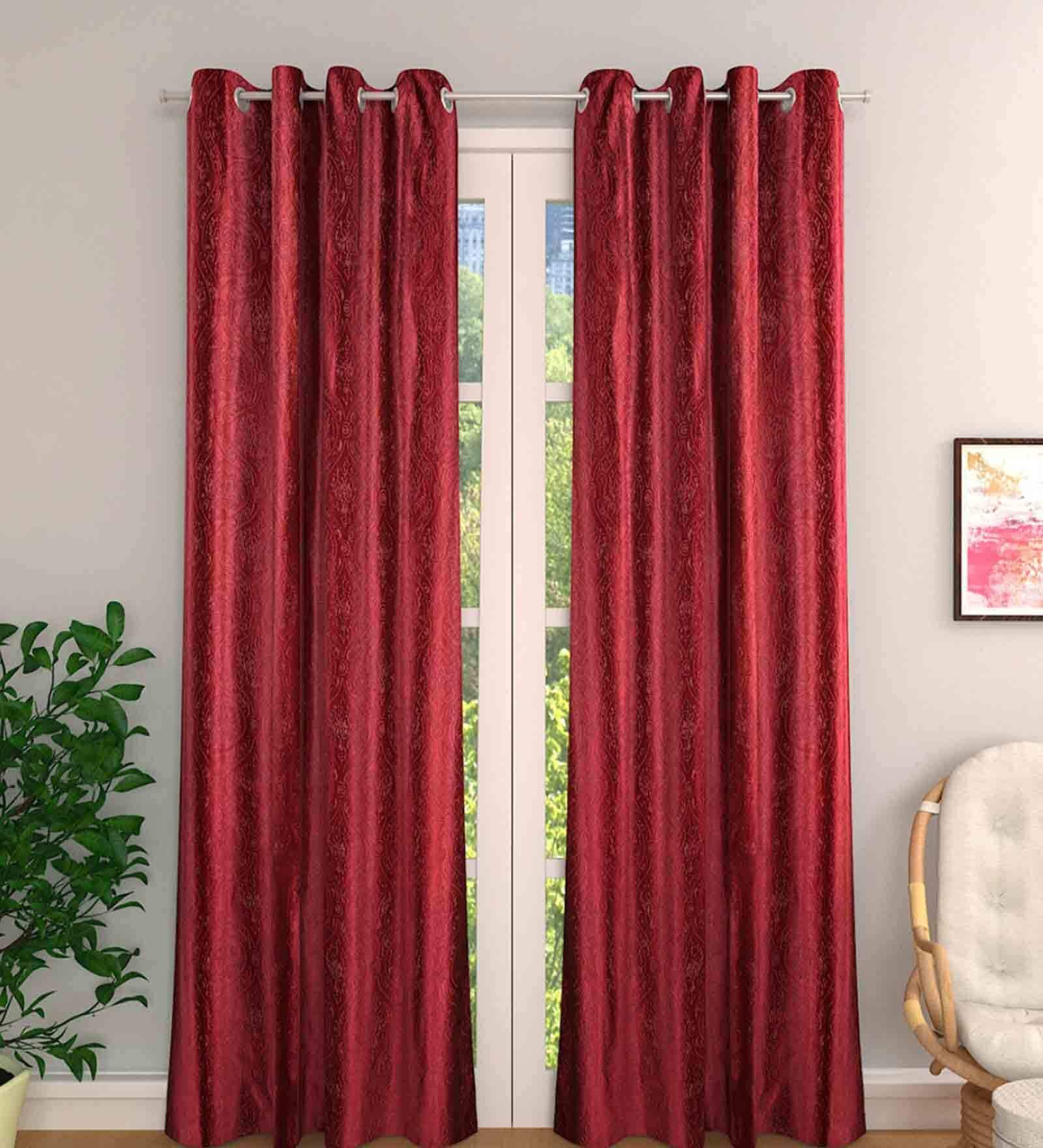 Buy Maroon Long Crush Ethnic Motif 9FT Light Filtering Eyelet Long Door ...