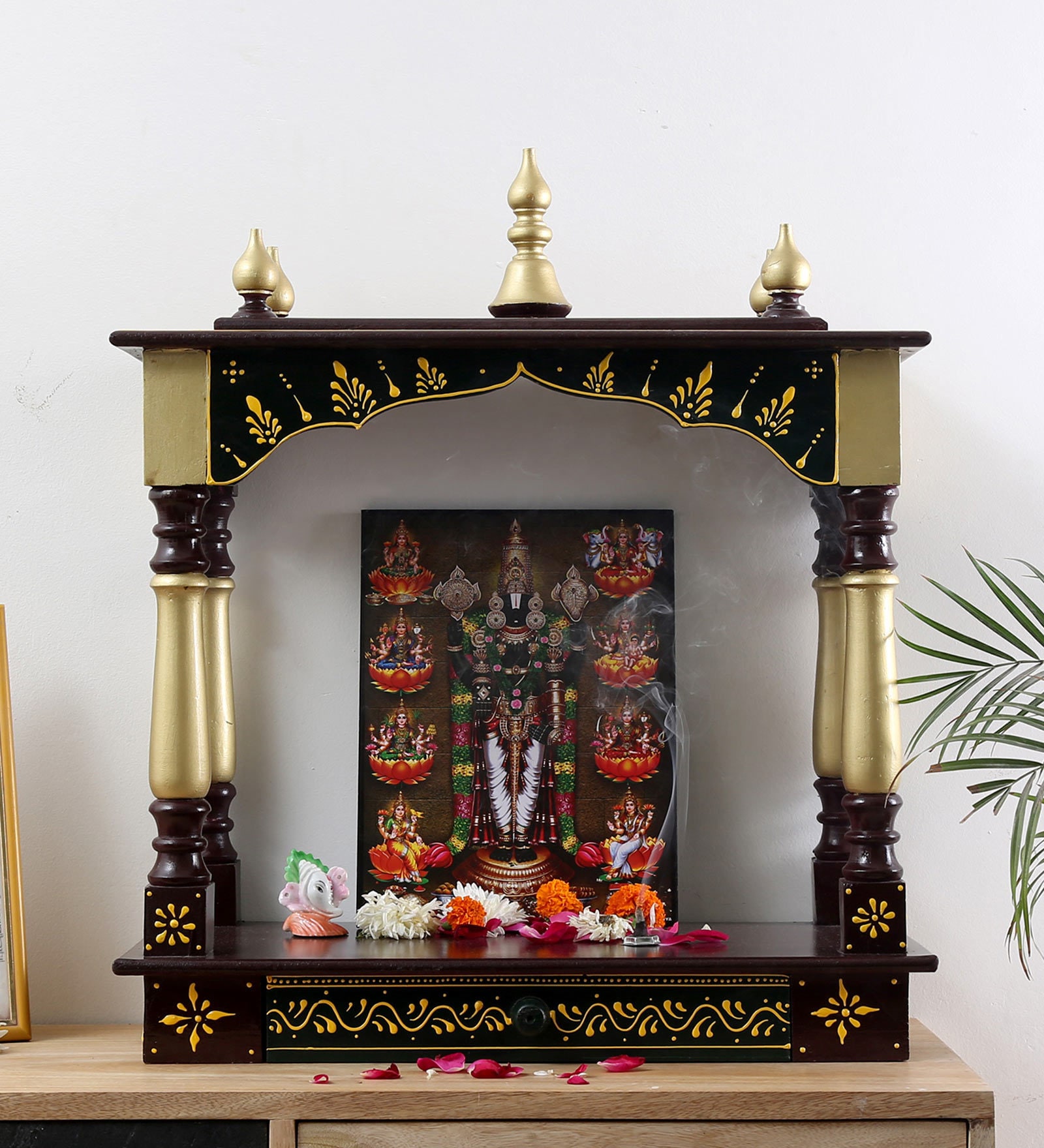 Buy Multicolour Mango Wood Pooja Mandir Without Door By Homecrafts at ...