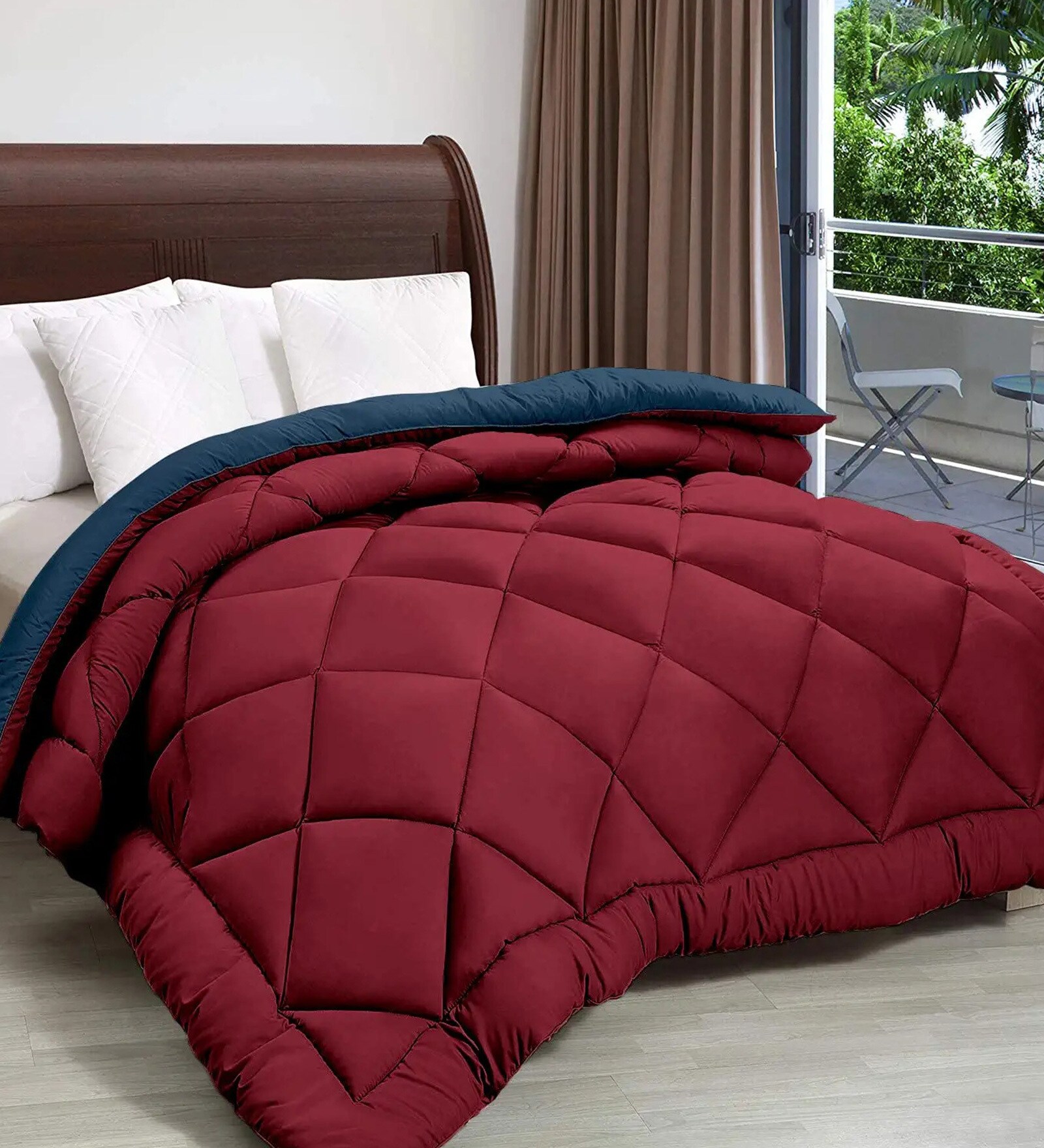 Buy Maroon Microfiber Solid 200 GSM Double Reversible Comforter by ...