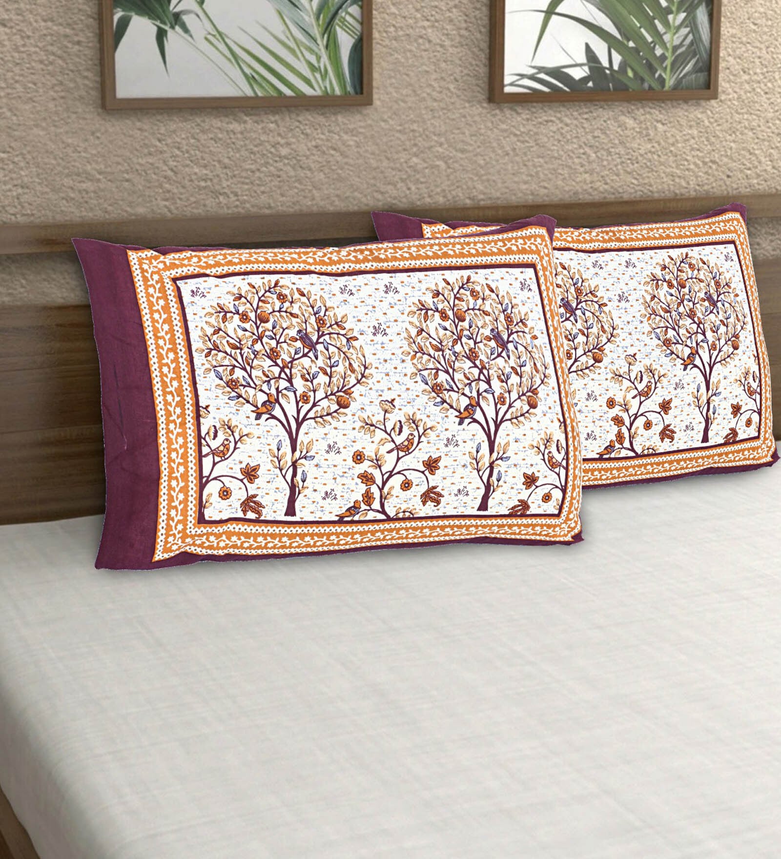 Buy Maroon Patterned 144 TC 100% Cotton (Set of 2) Pillow Covers at 30% ...