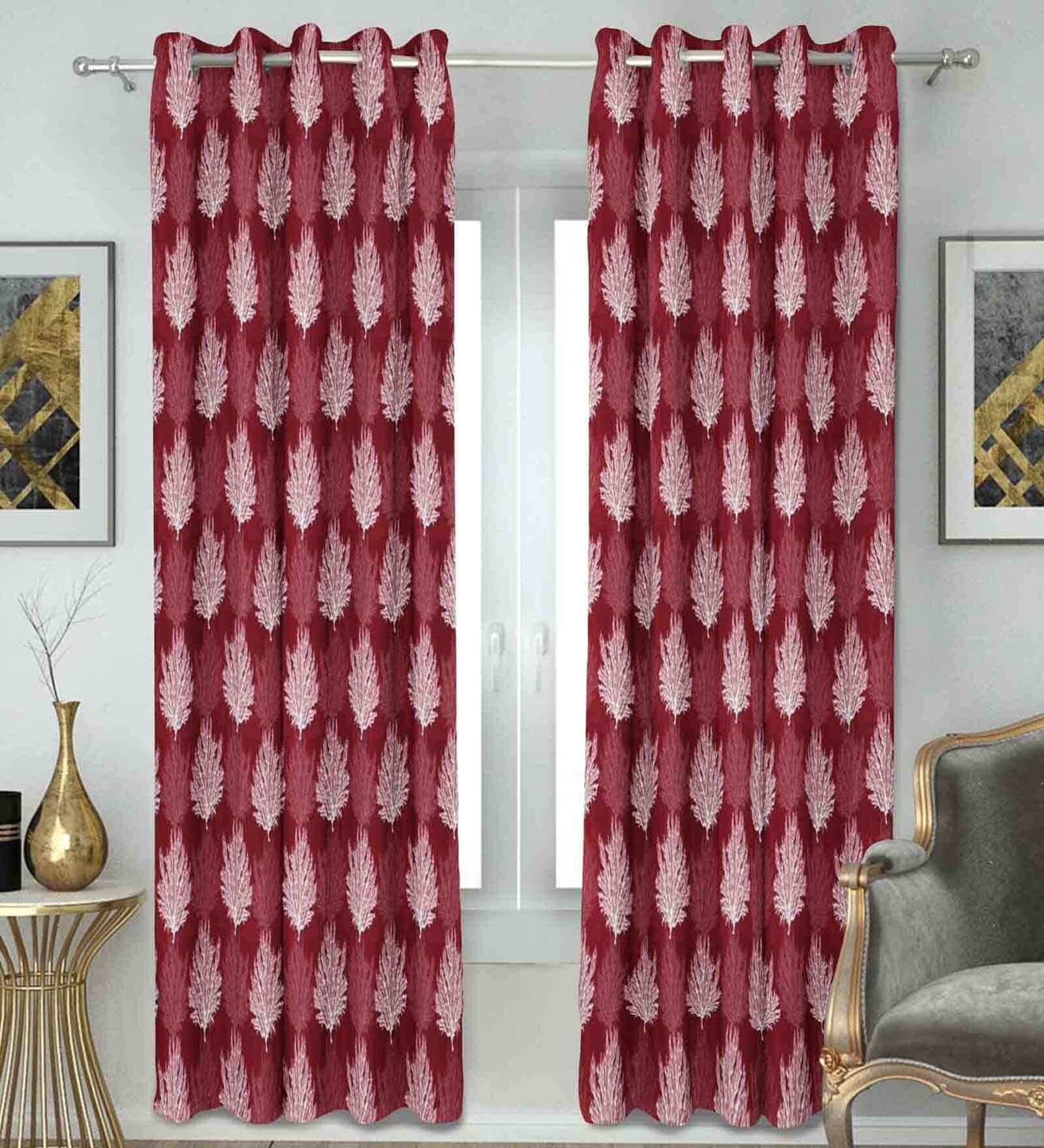 Buy Maroon Polyester Floral 9Ft Semisheer Eyelet Door Curtain (1 Pc) at ...