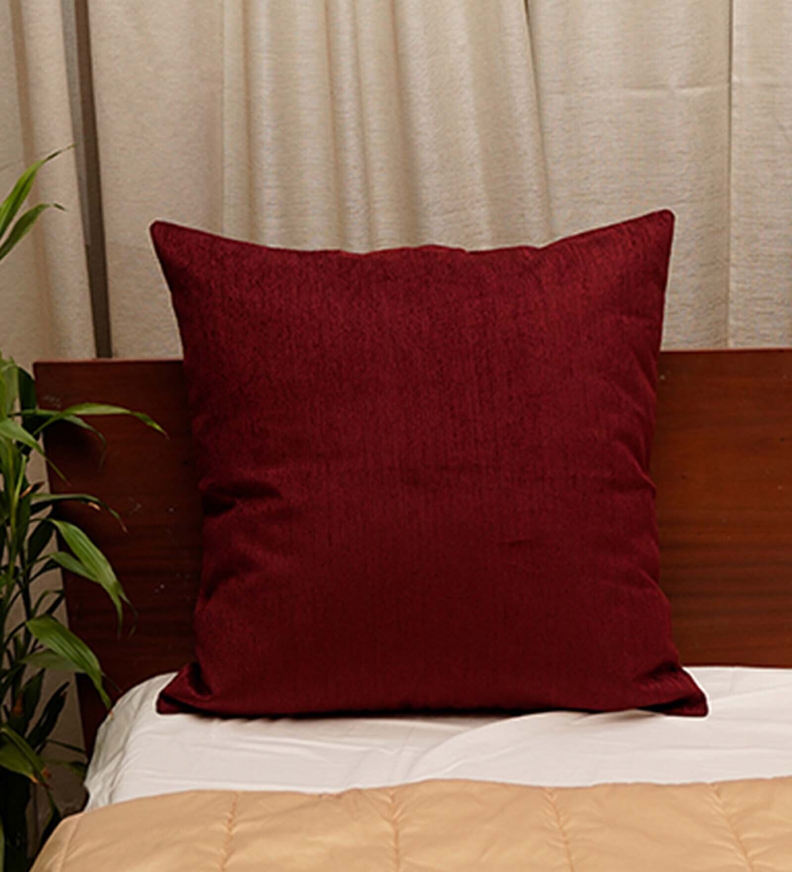 Buy Maroon Solid Polyester Blend 24 x 24 Inches Cushion Cover by Zeba ...