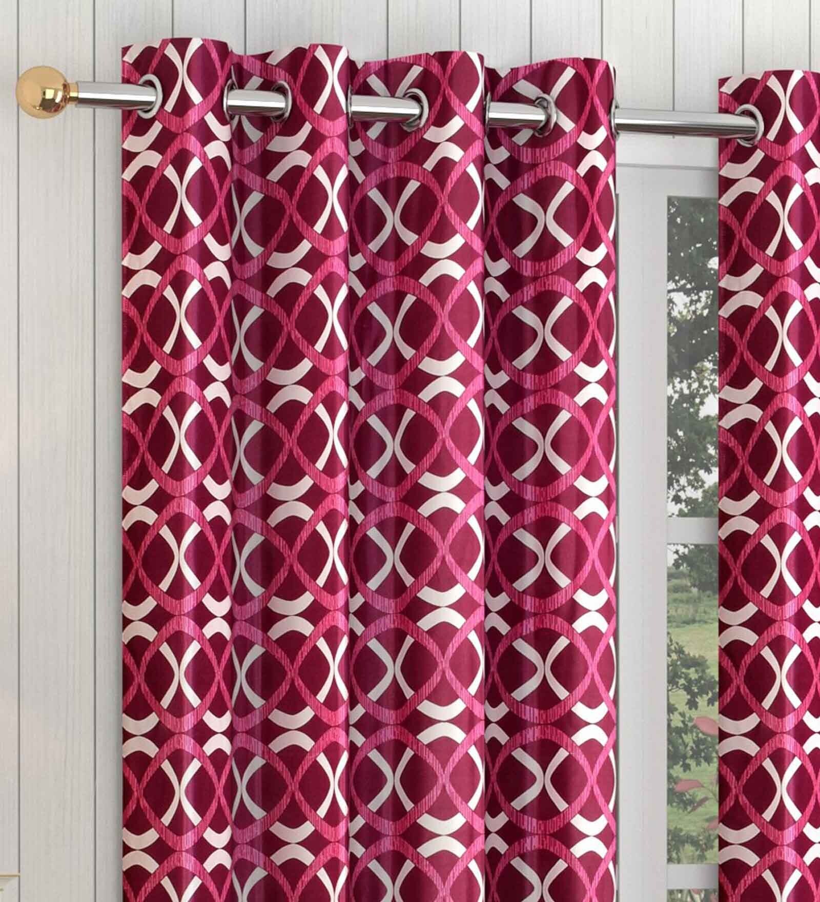 Buy Maroon Abstract Polyester 9 Ft Semisheer Eyelet Door Curtains (Set ...