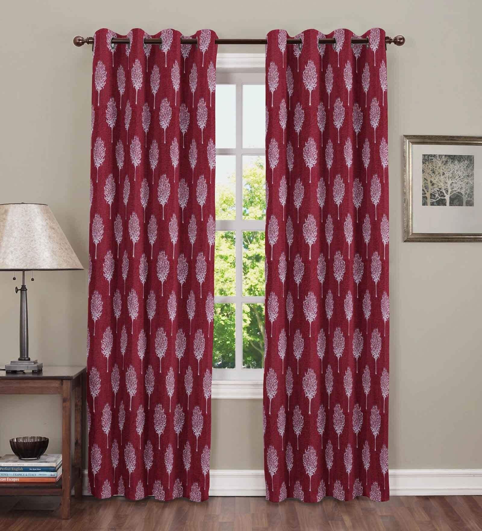 Buy Maroon Polyester Floral 9Ft Semisheer Eyelet Door Curtain (1 Pc) at ...