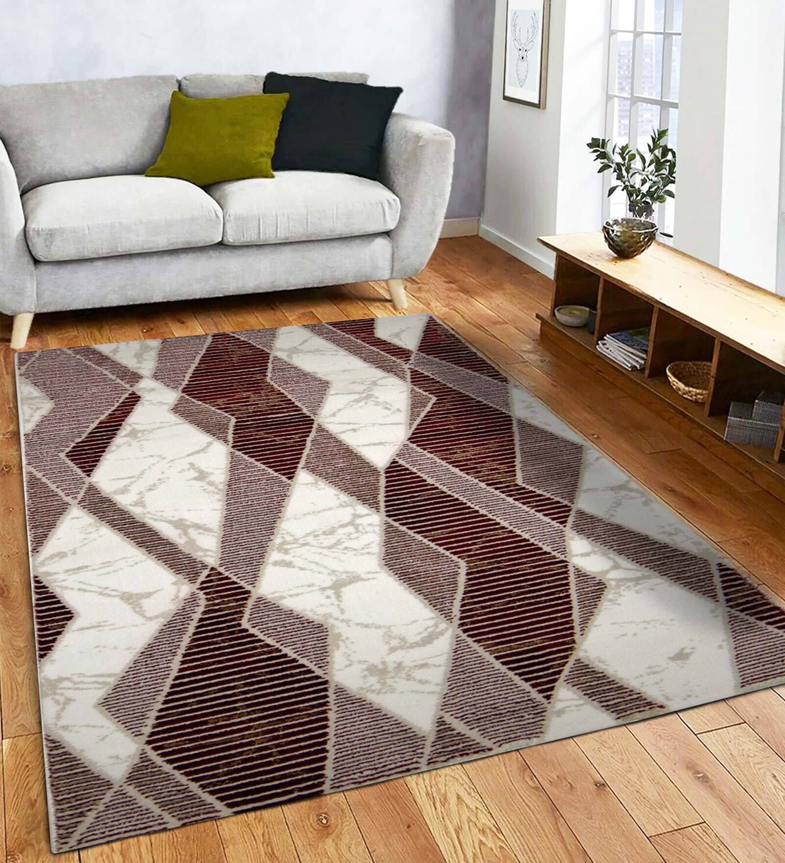 Buy Maroon Geometric Polyester 4 ft x 6 ft Machine Made Carpet at 50% ...