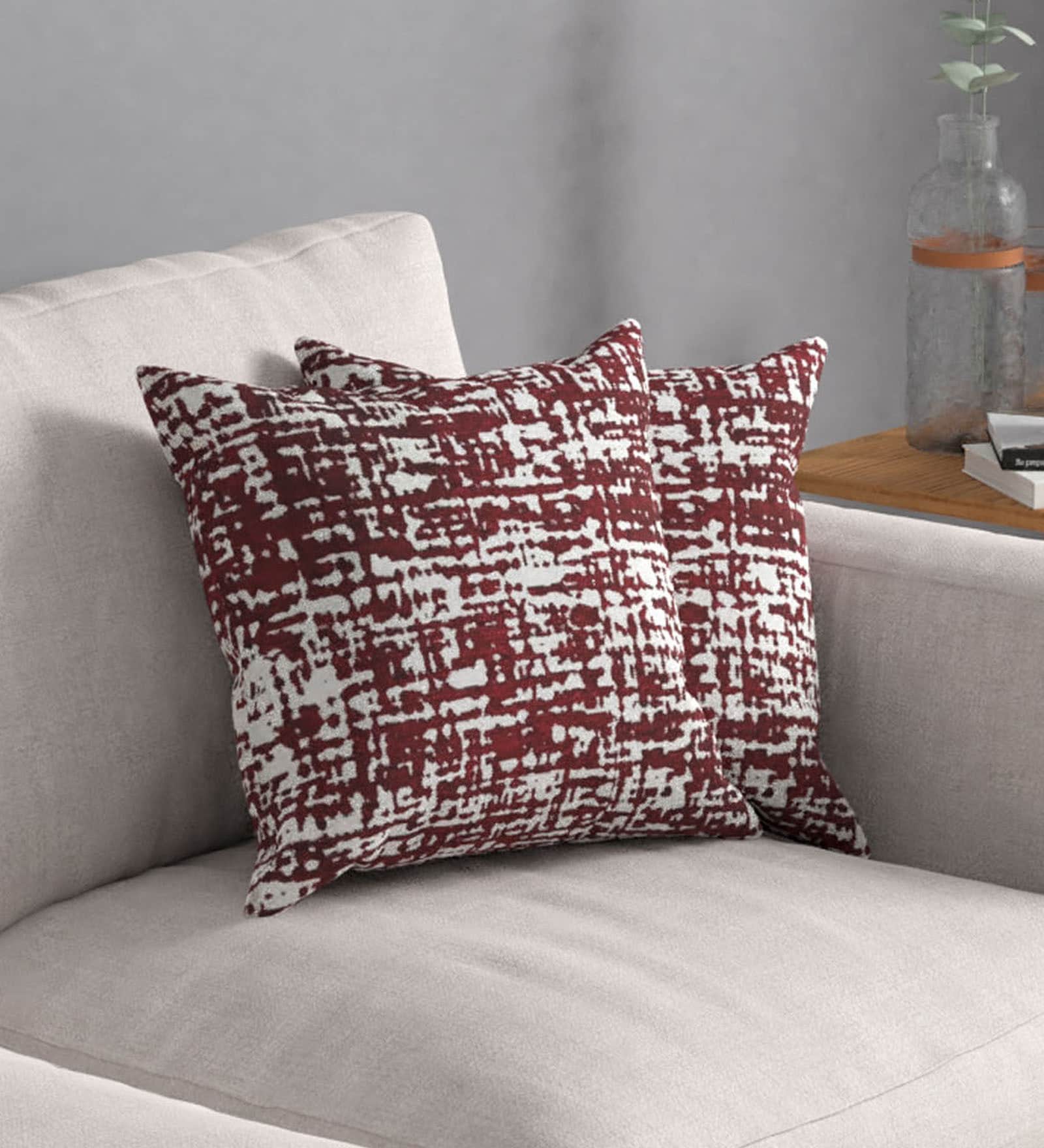 Buy Maroon Abstract Polyester 16 x 16 Inches Cushion Covers (Set of 2 ...