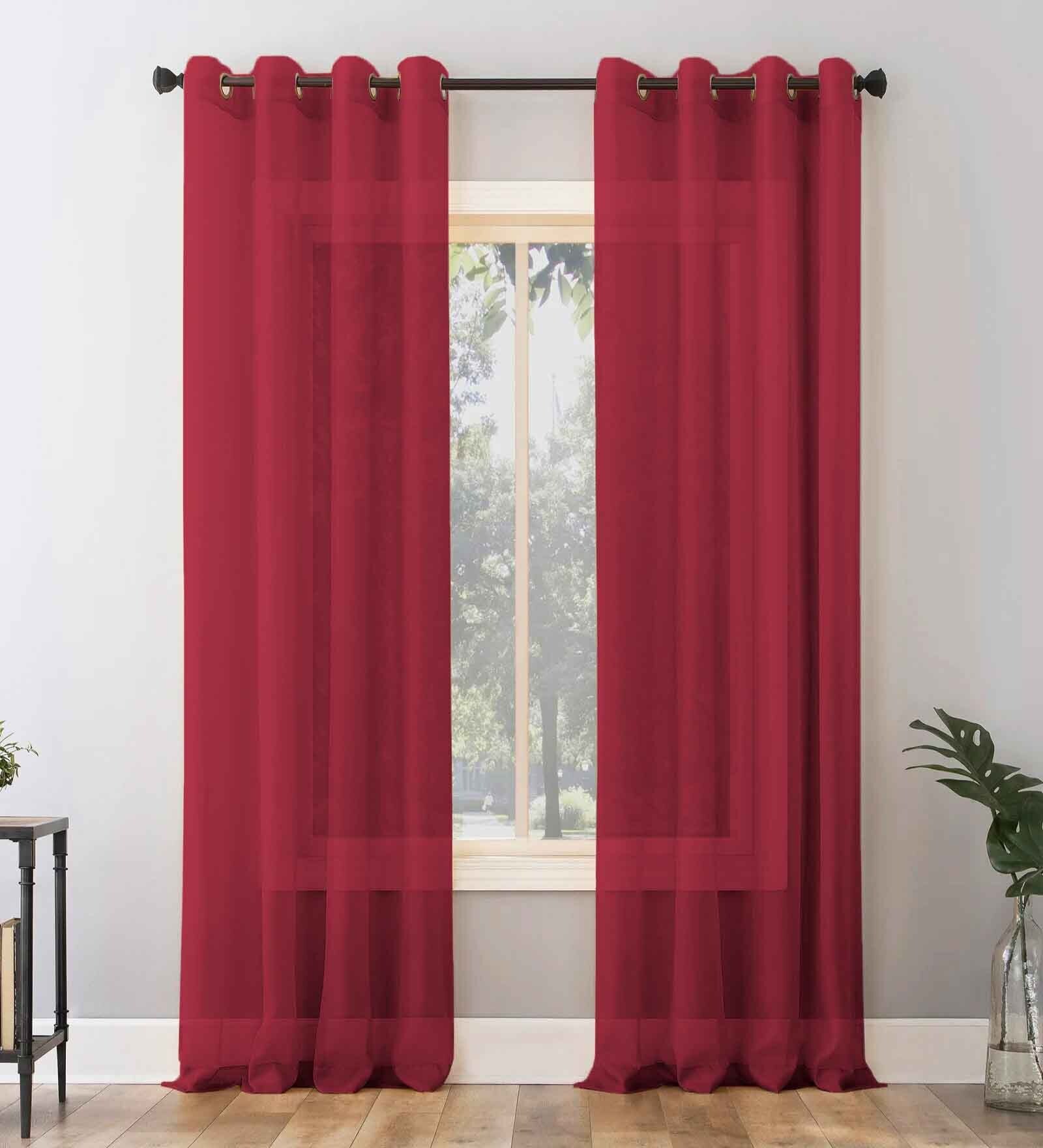 Buy Maroon Polyester Solid 7Ft Sheer Eyelet Door Curtains (Pack of 2 ...