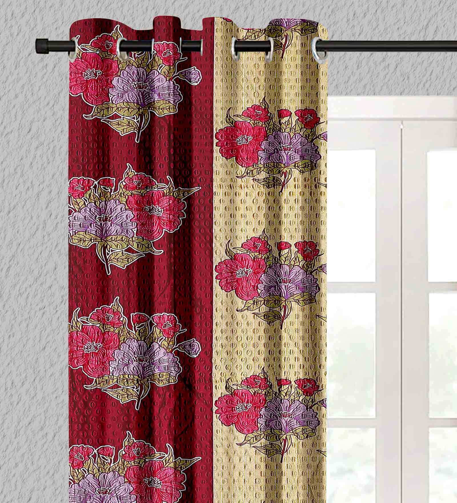 Buy Maroon Polyester Semisheer 5 Feet Eyelet Curtain (Set of 2) by ...