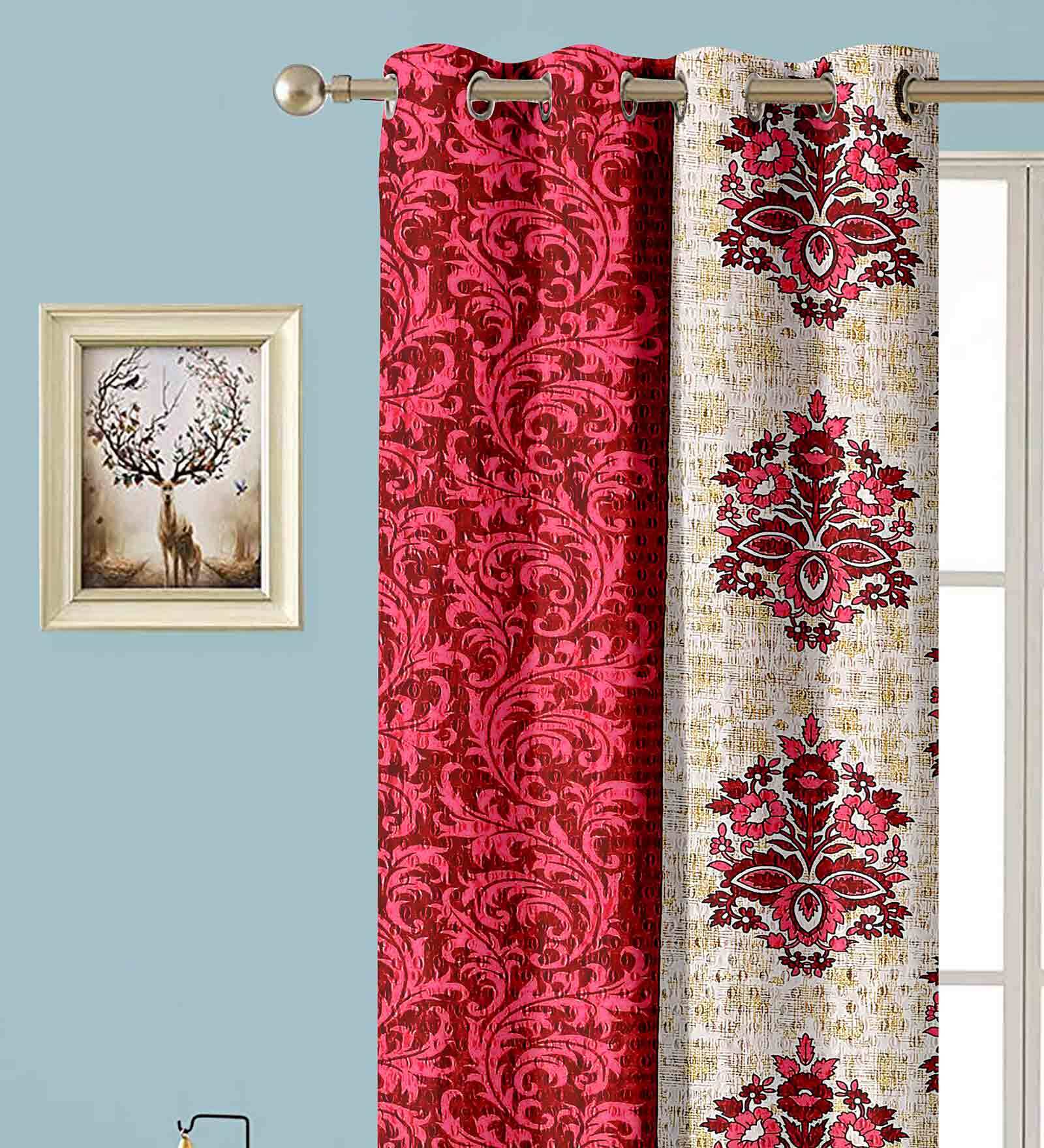 Buy Red Polyester Semisheer 7 Feet Eyelet Curtain (1 Piece) by ...