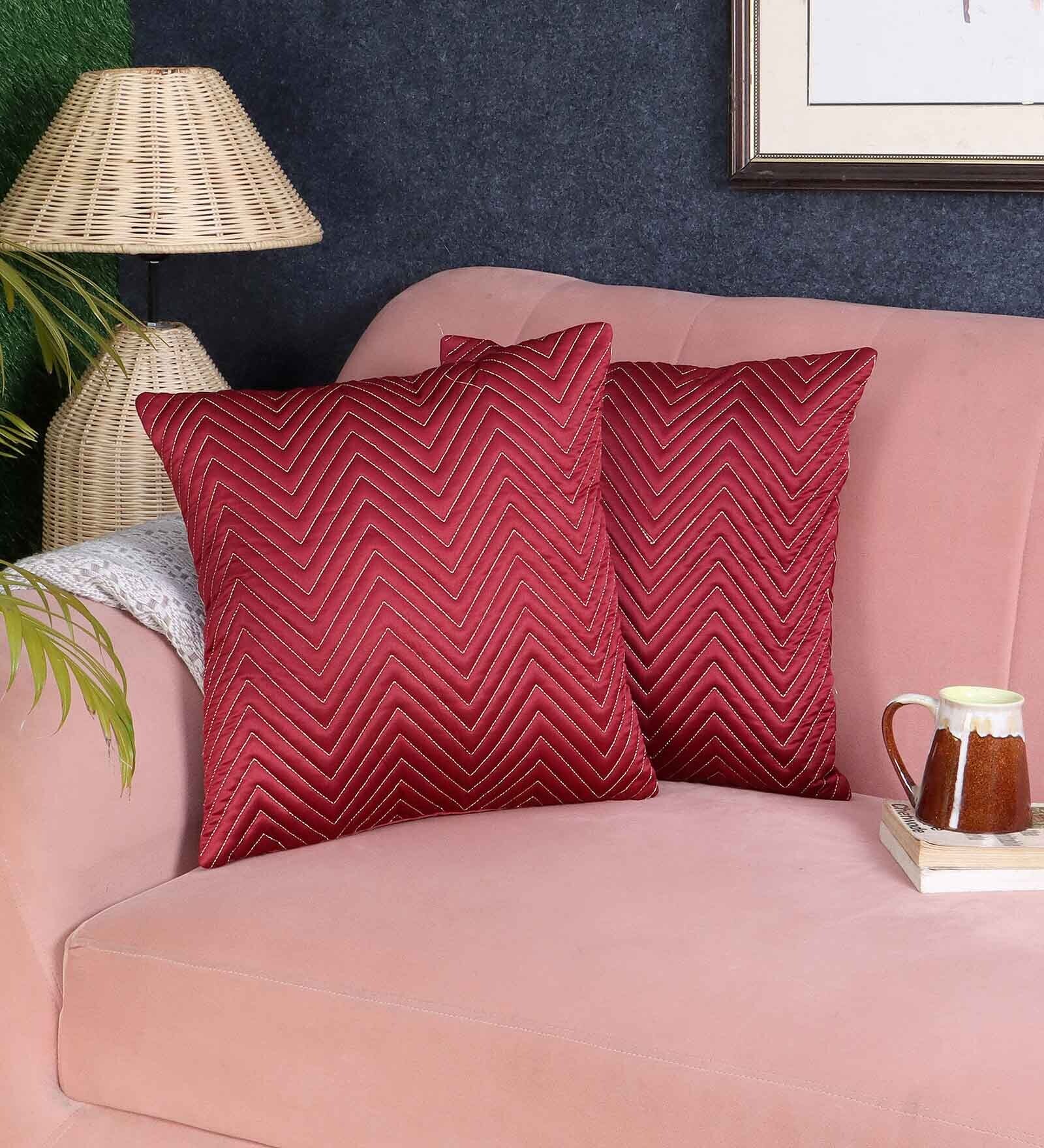 Buy Maroon Satin Geometric 16x16 inches (Set of 2) Cushion Covers at 33 ...
