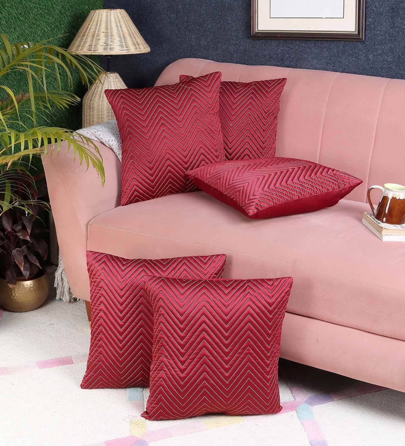 Buy Maroon Satin Geometric 16x16 inches (Set of 5) Cushion Covers at 33 ...