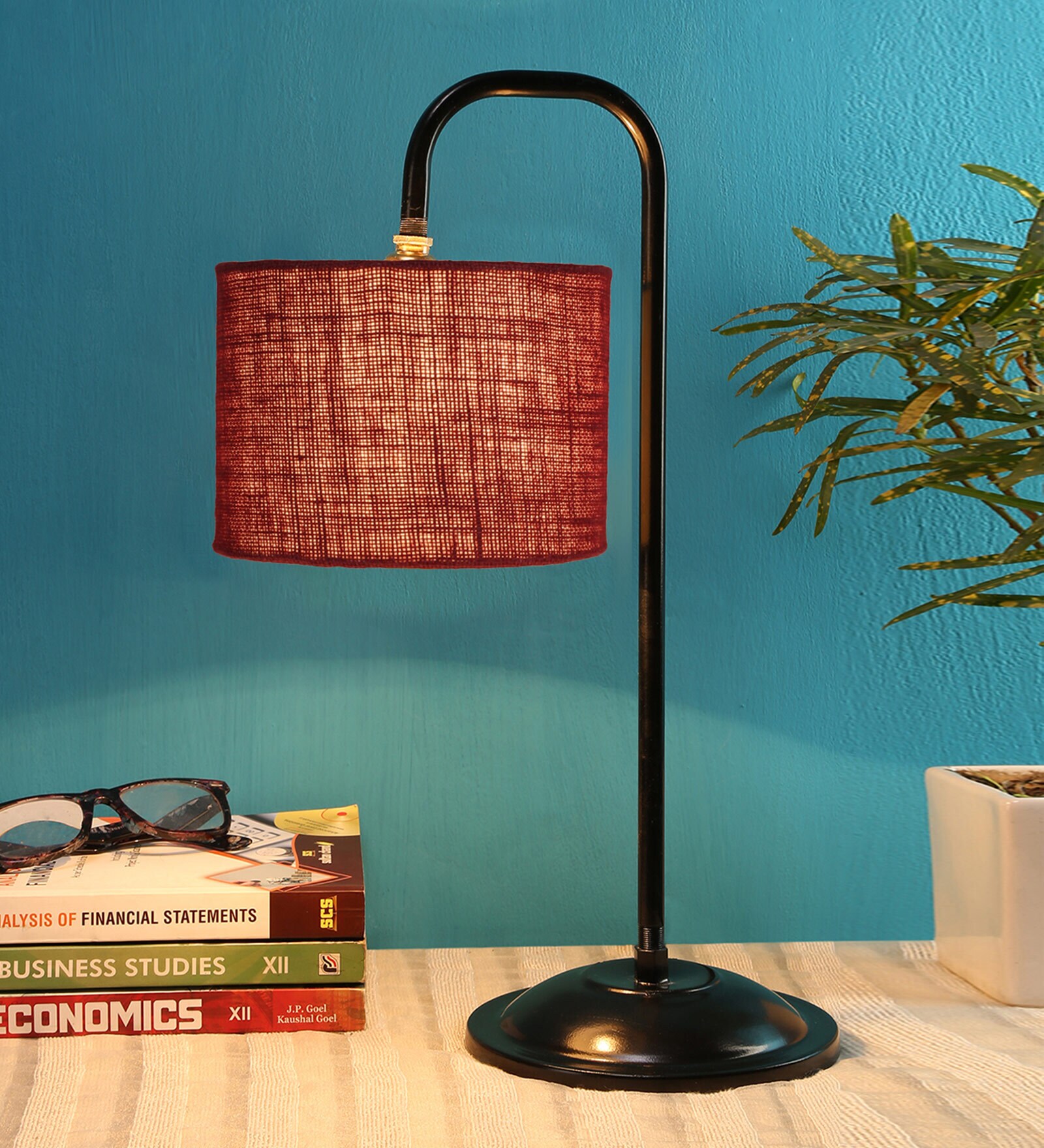 Buy Maroon Shade Table Lamp With Iron Base By New Era at 51% OFF by New ...