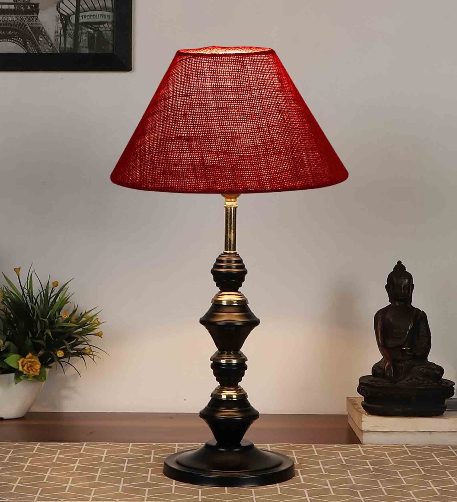 Buy Maroon Shade Table Lamp With Shade Table Lamp With Iron Base By New ...
