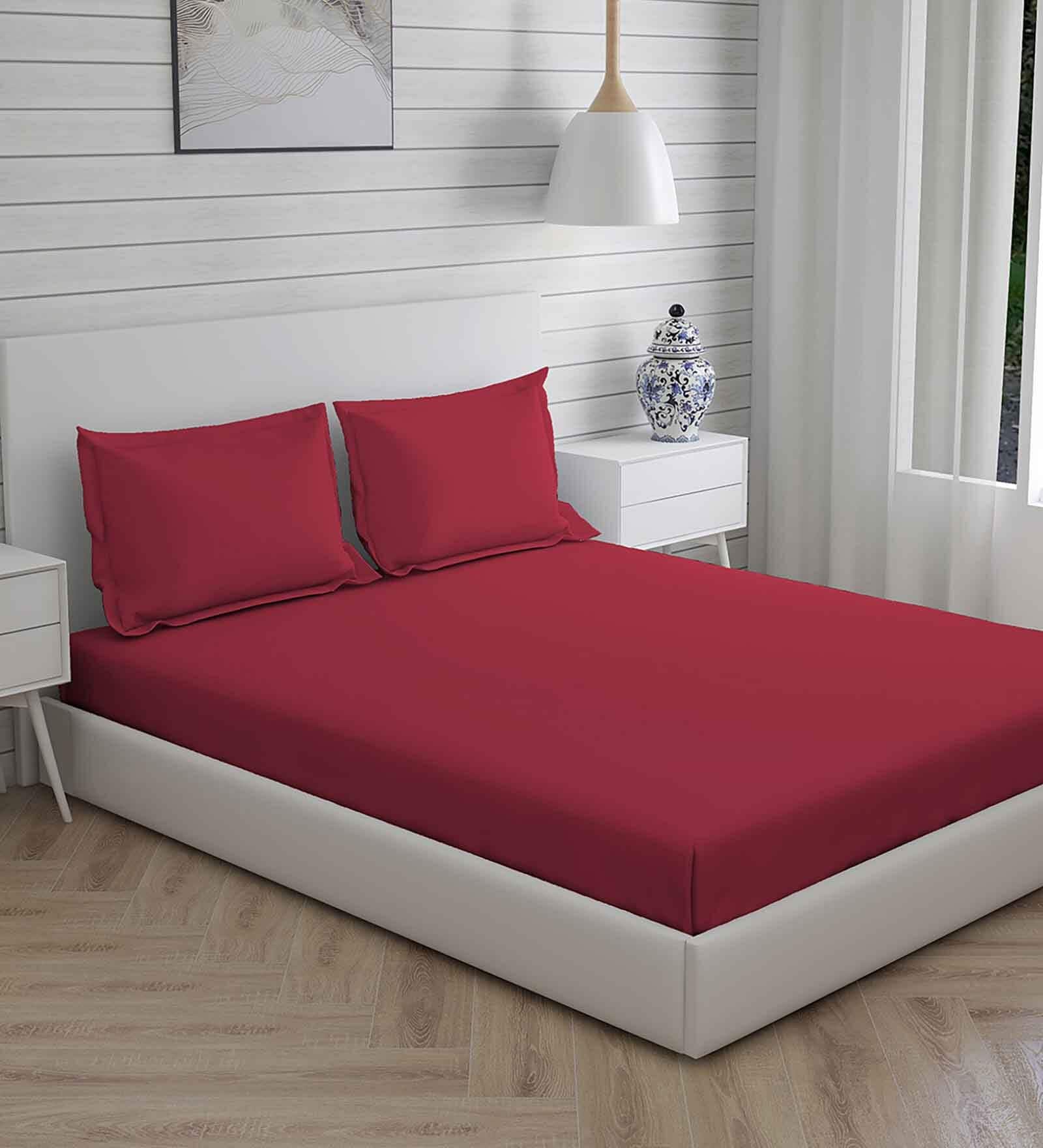 Buy Maroon Solid 300 TC Cotton King Sized Bed Sheets with 2 Pillow ...