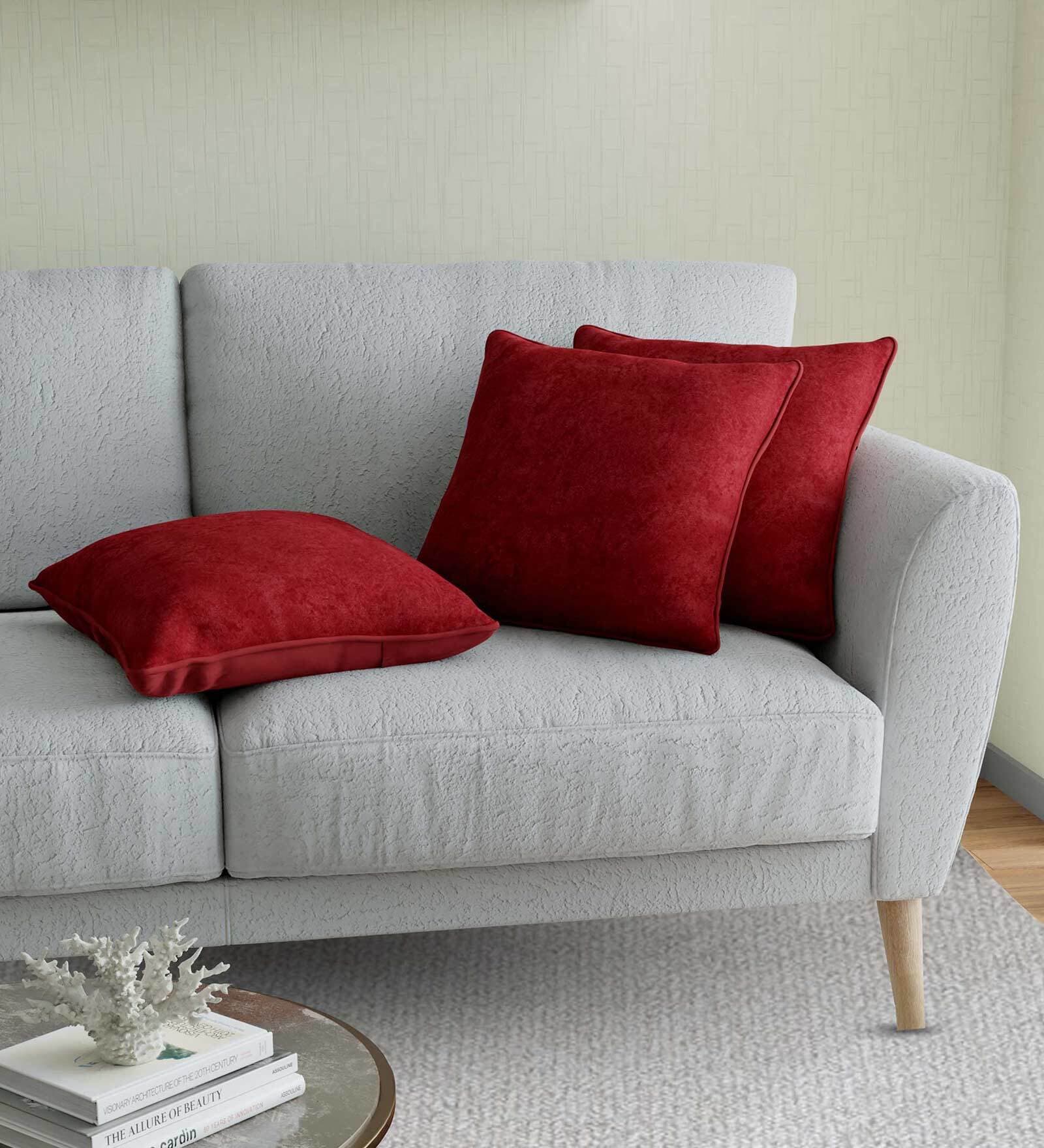 Buy Maroon Solid Cotton 16 x 16 Inches Cushion Covers (Set of 3) by ...