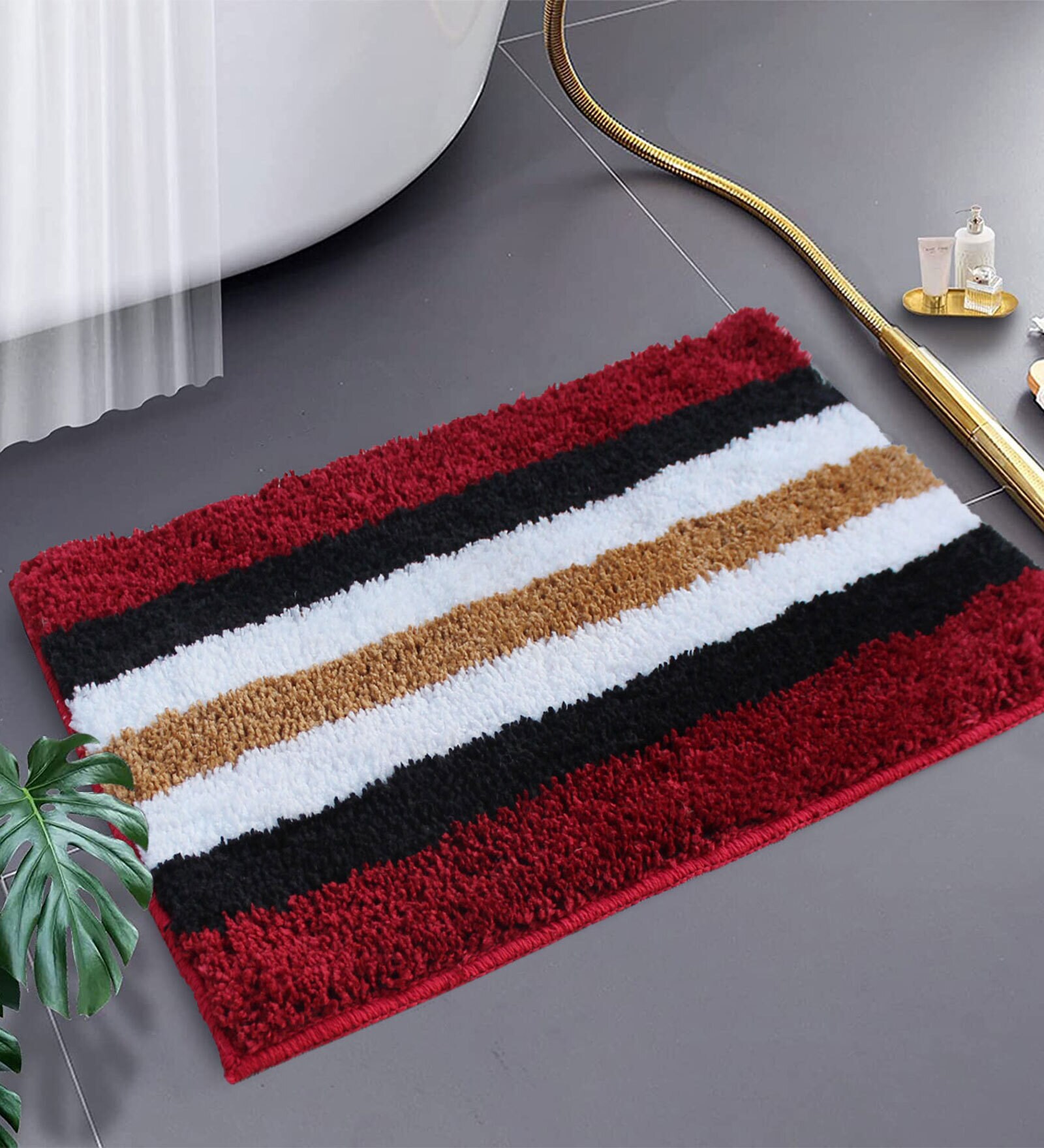Buy Maroon Striped Microfibre 23x15 Inches AntiSkid Bath Mat at 72% OFF ...