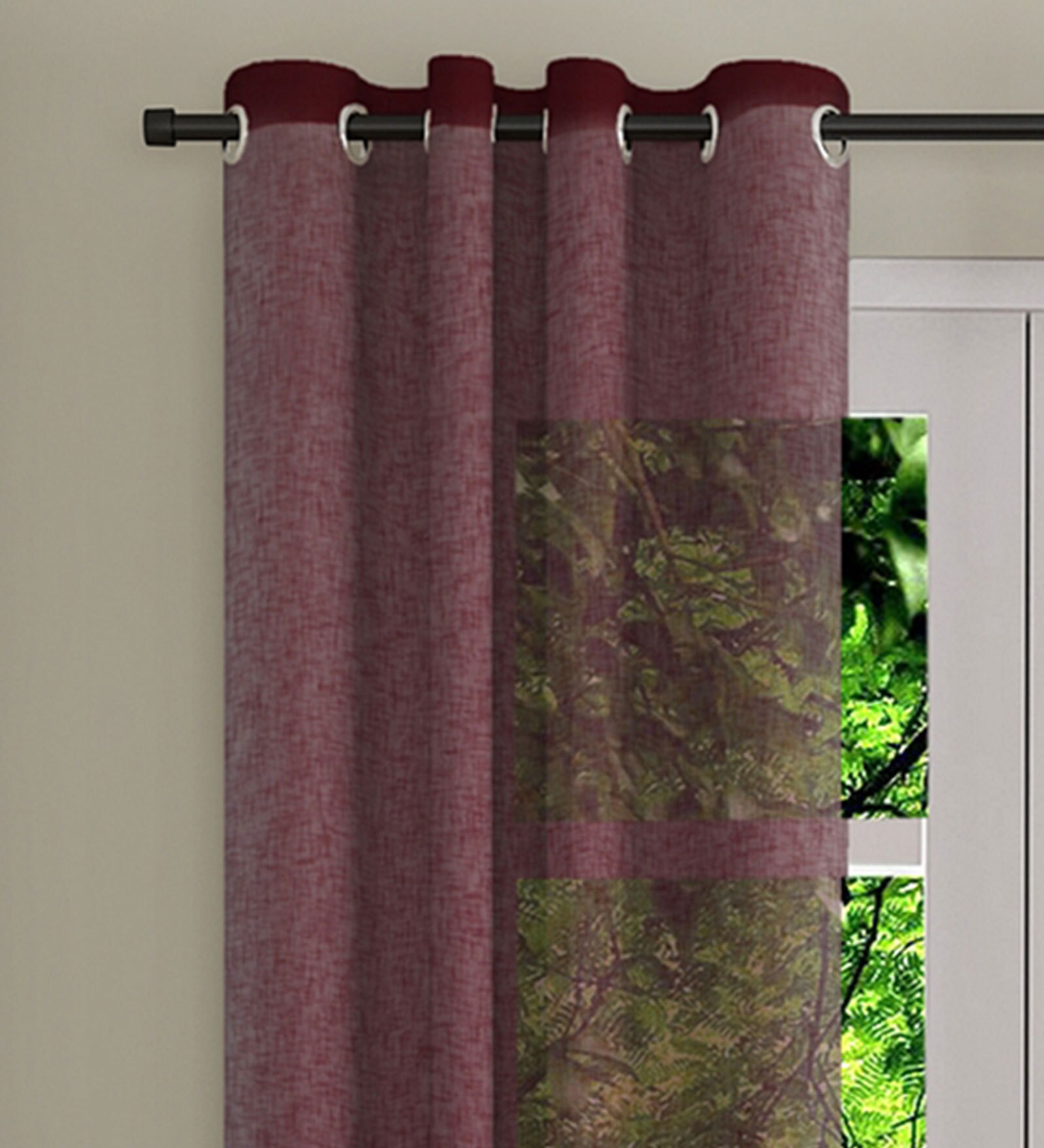 Buy Maroon Polyester Solid 9ft Sheer Eyelet 1 Pc Door Curtain at 60% ...