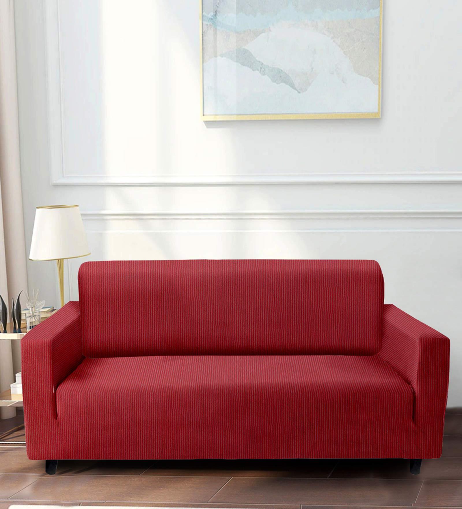 Buy Maroon Solid Polyester 73x57 Inches 2 Seater Sofa Cover by Cortina ...