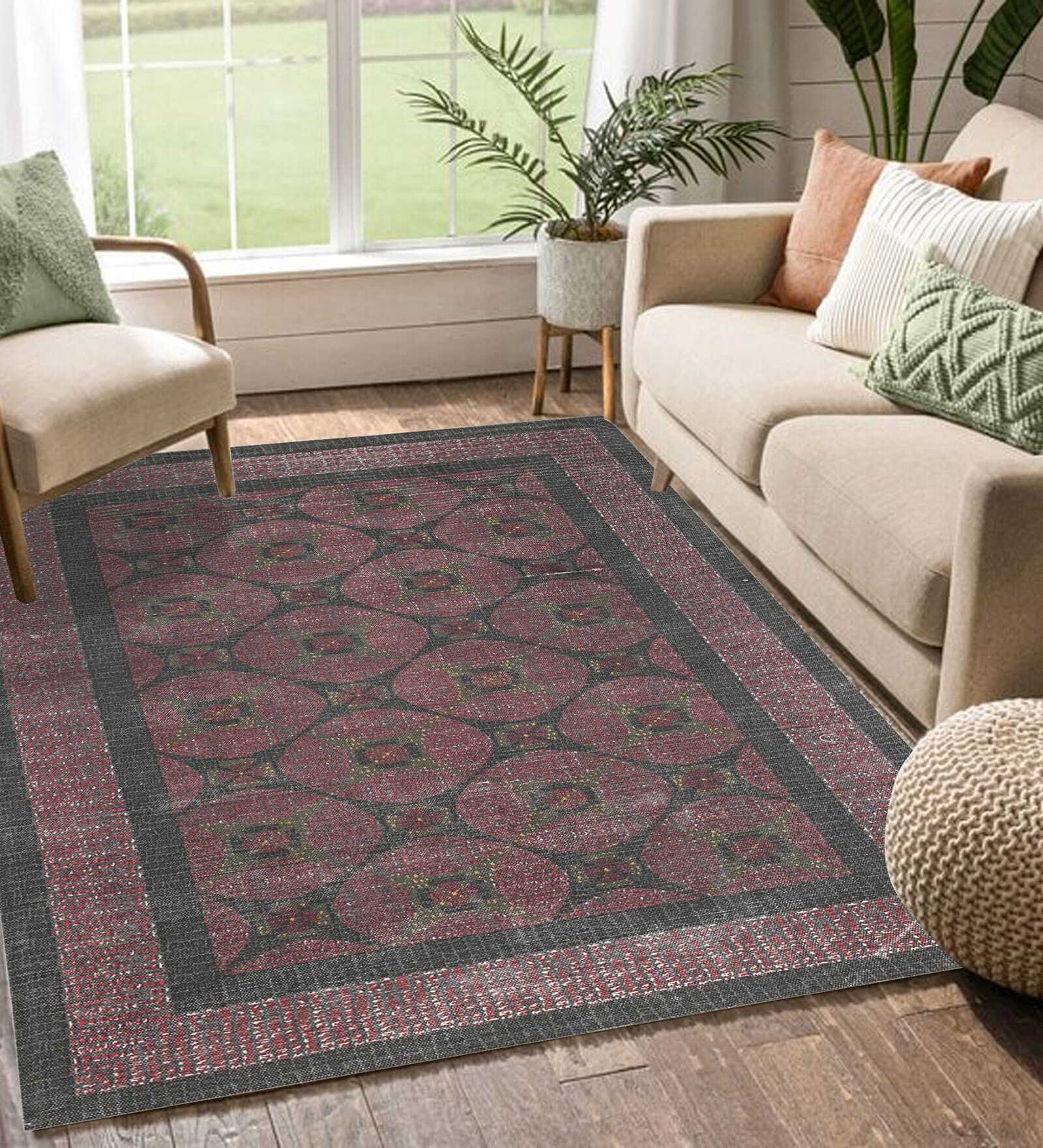 Buy Maroon Geometric Cotton 4 ft X 6 ft Hand Woven Hand Printed Rug at ...