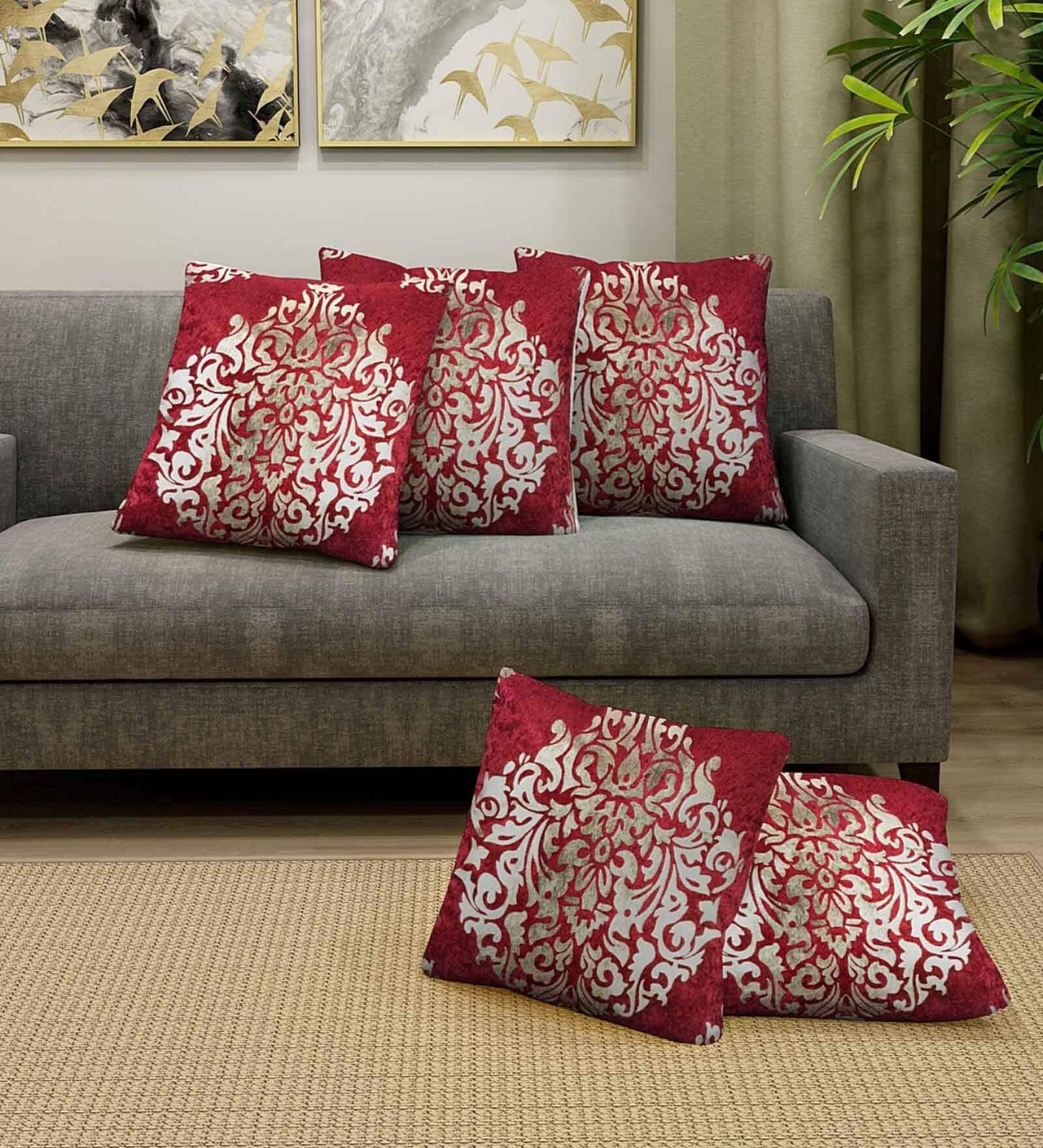 Buy Maroon Velvet Abstract 16 x16 inch Set of 5 Cushion Covers at 82% ...