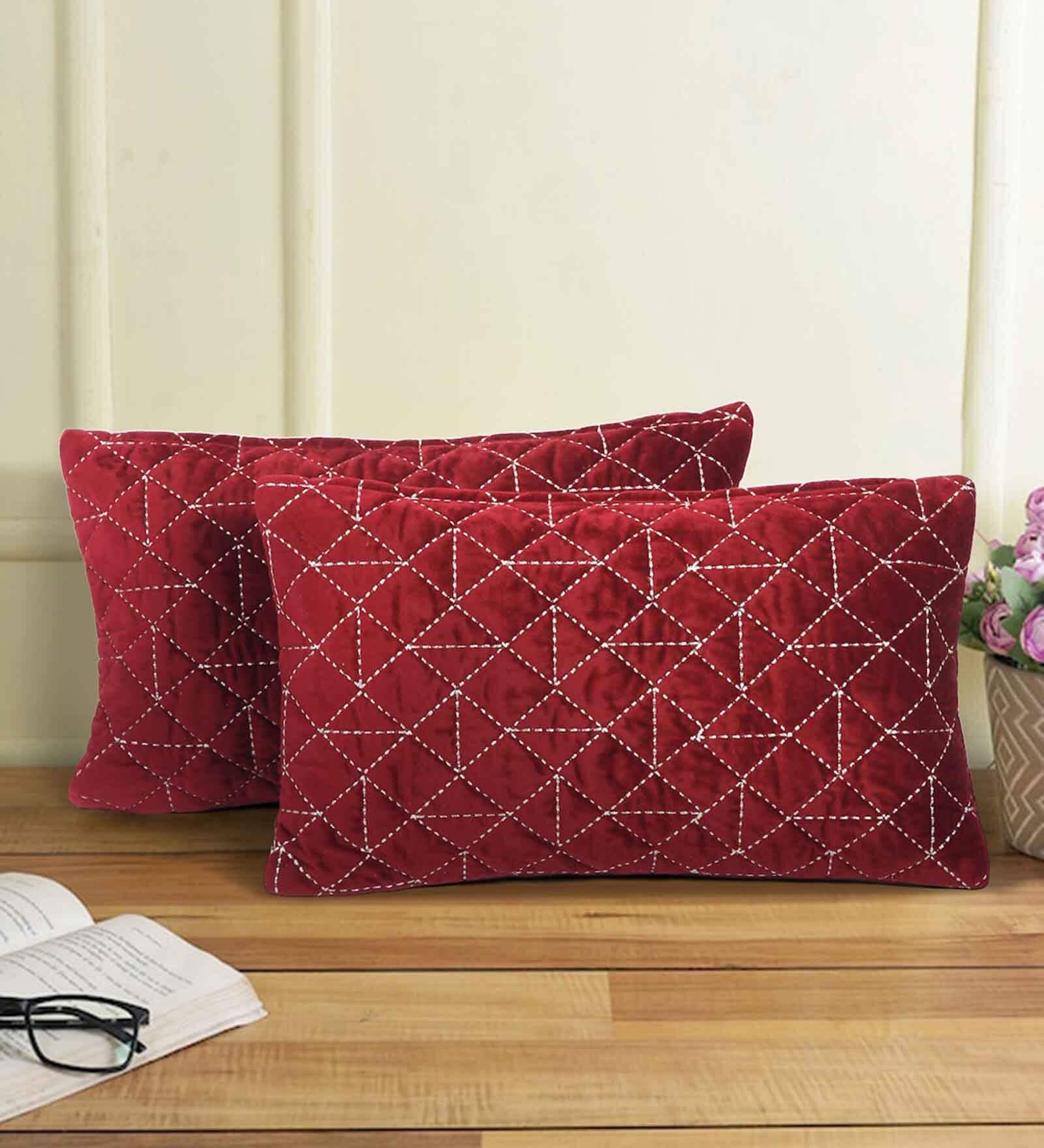 Buy Maroon Velvet Solid 12x20 inches Cushion Covers (Pack of 2) at 58% ...