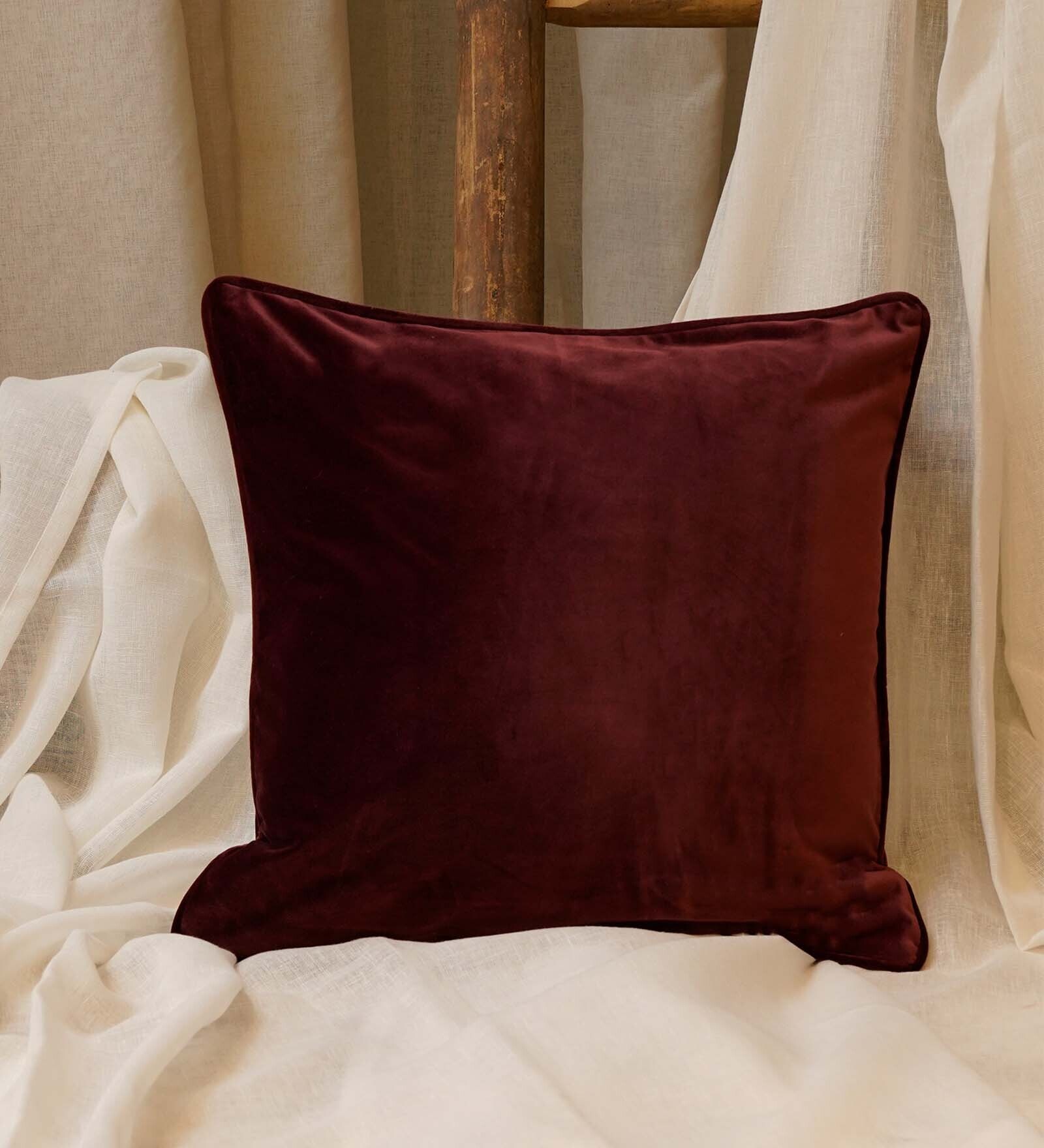 Buy Maroon Velvet Solid 18x18 inches Cushion Covers by Zeba | Pepperfry