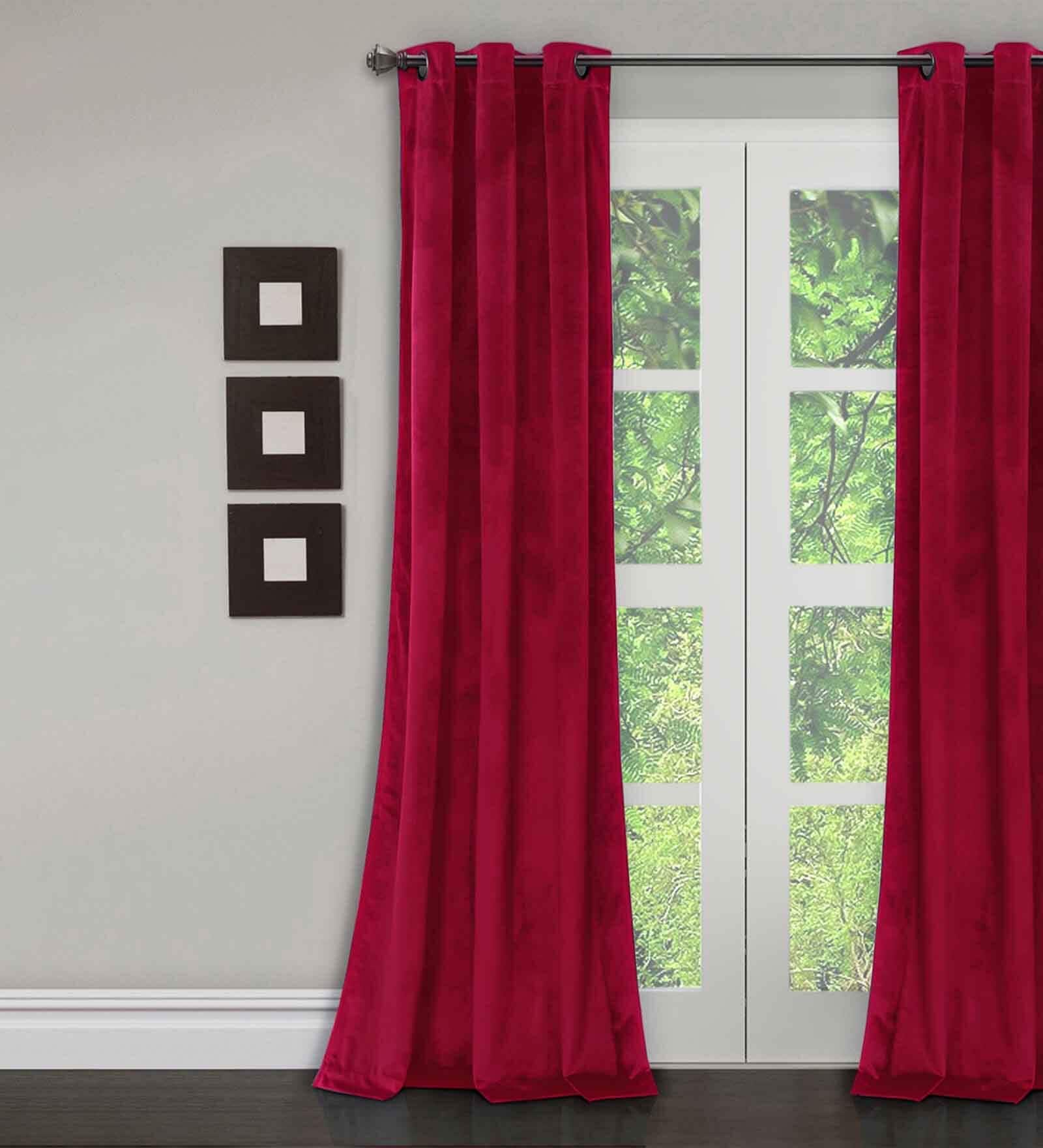 Buy Maroon Velvet Solid 9ft Blackout Eyelet Long Door Curtain at 52% ...