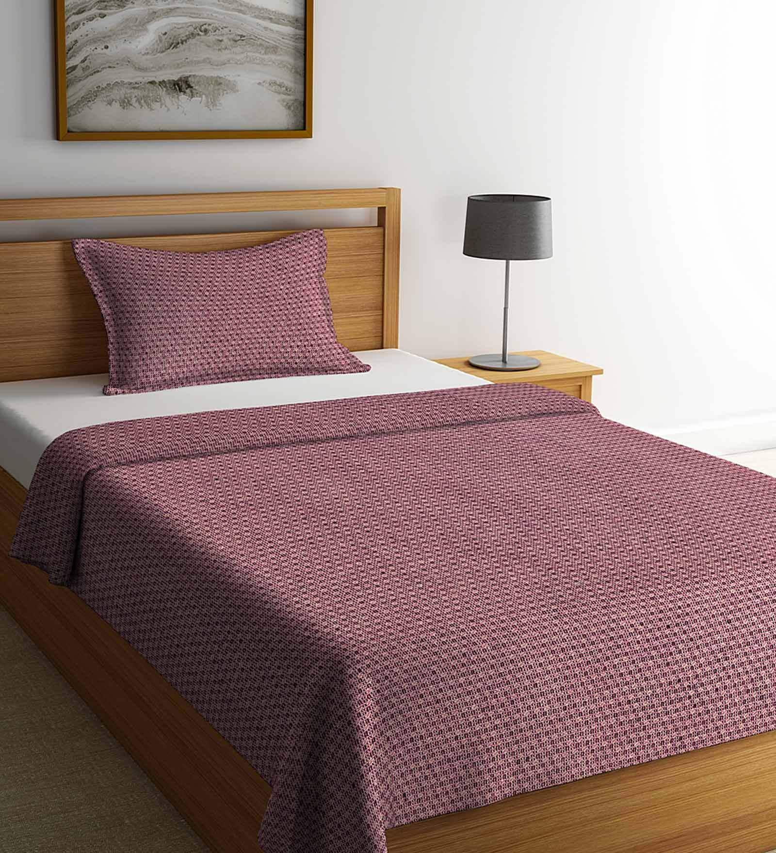 Buy Maroon Woven Design Cotton Single Bed cover with Pillow Cover by ...