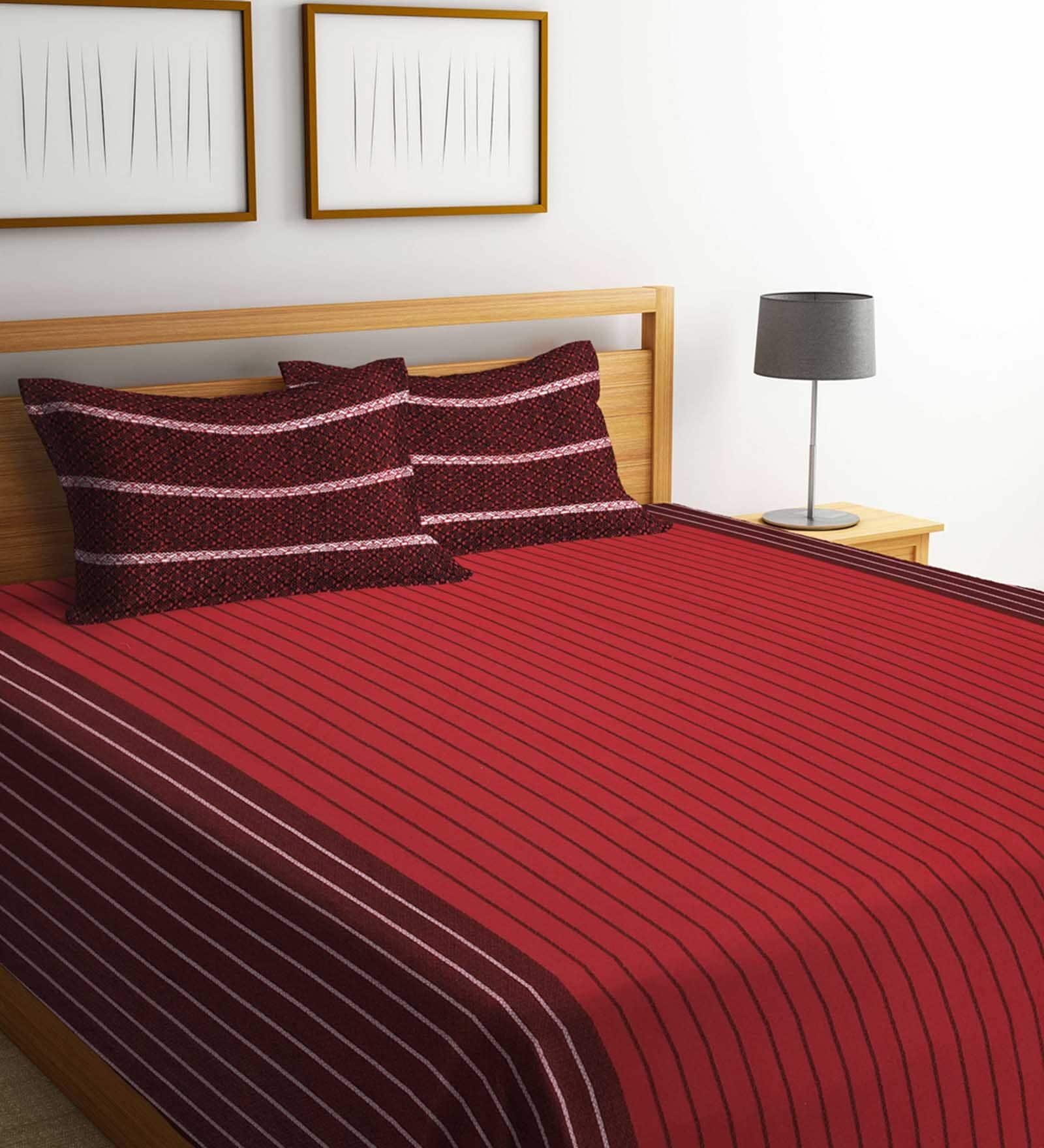 Buy Maroon Woven Design Double Bed Cover with 2 Pillow Covers by ...