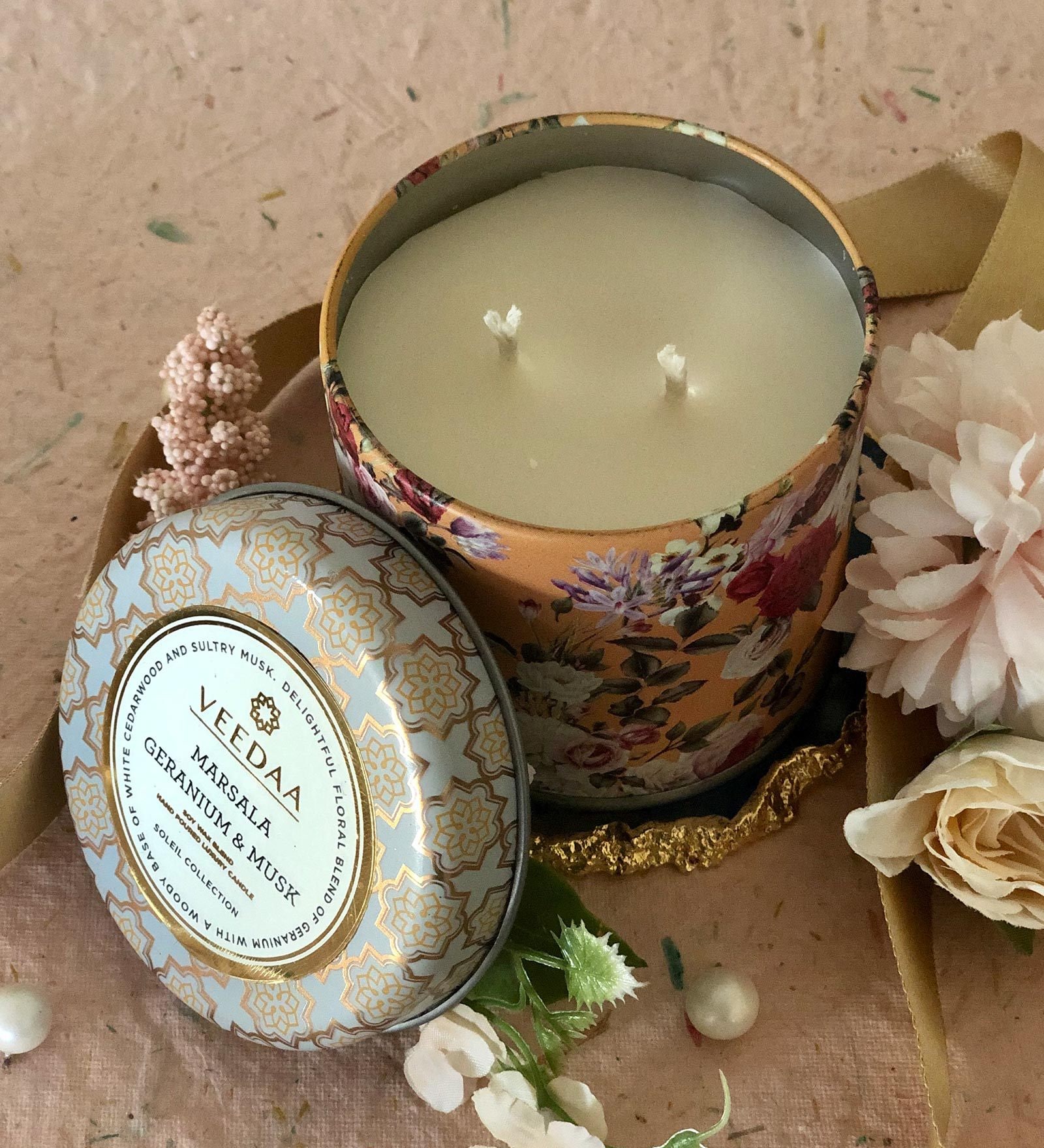 Buy Marsala Geranium & Musk Mason Tin Soy Scented Candle By Veedaa at ...