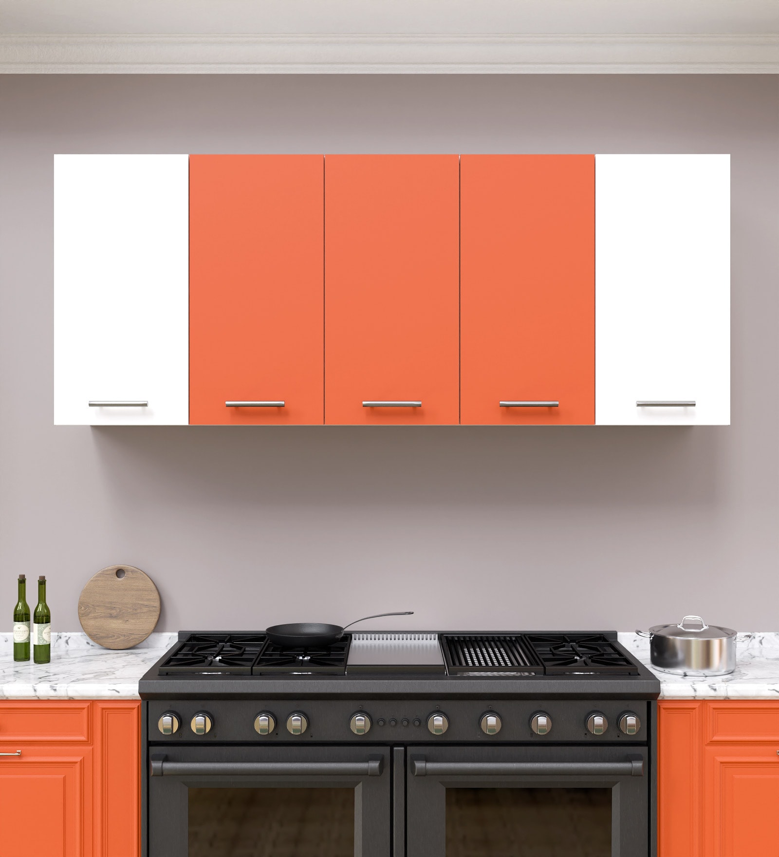Buy Matrix Engineered wood Wall Mounted Kitchen Cabinet (White & Orange ...