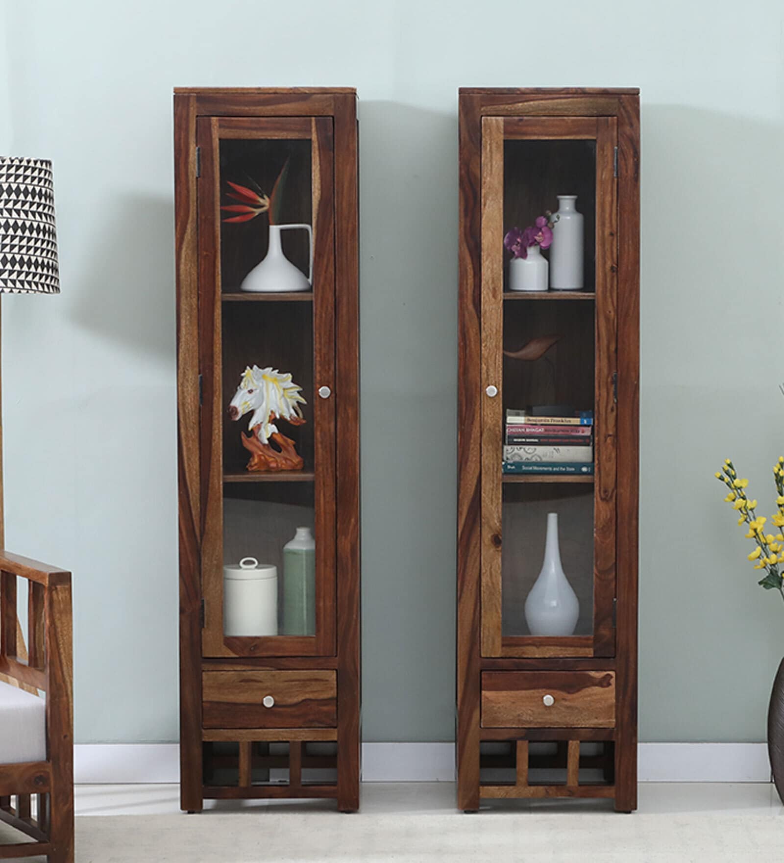 Buy Matrix Sheesham Wood Media Tower (Set Of 2) In Rustic Teak Finish ...