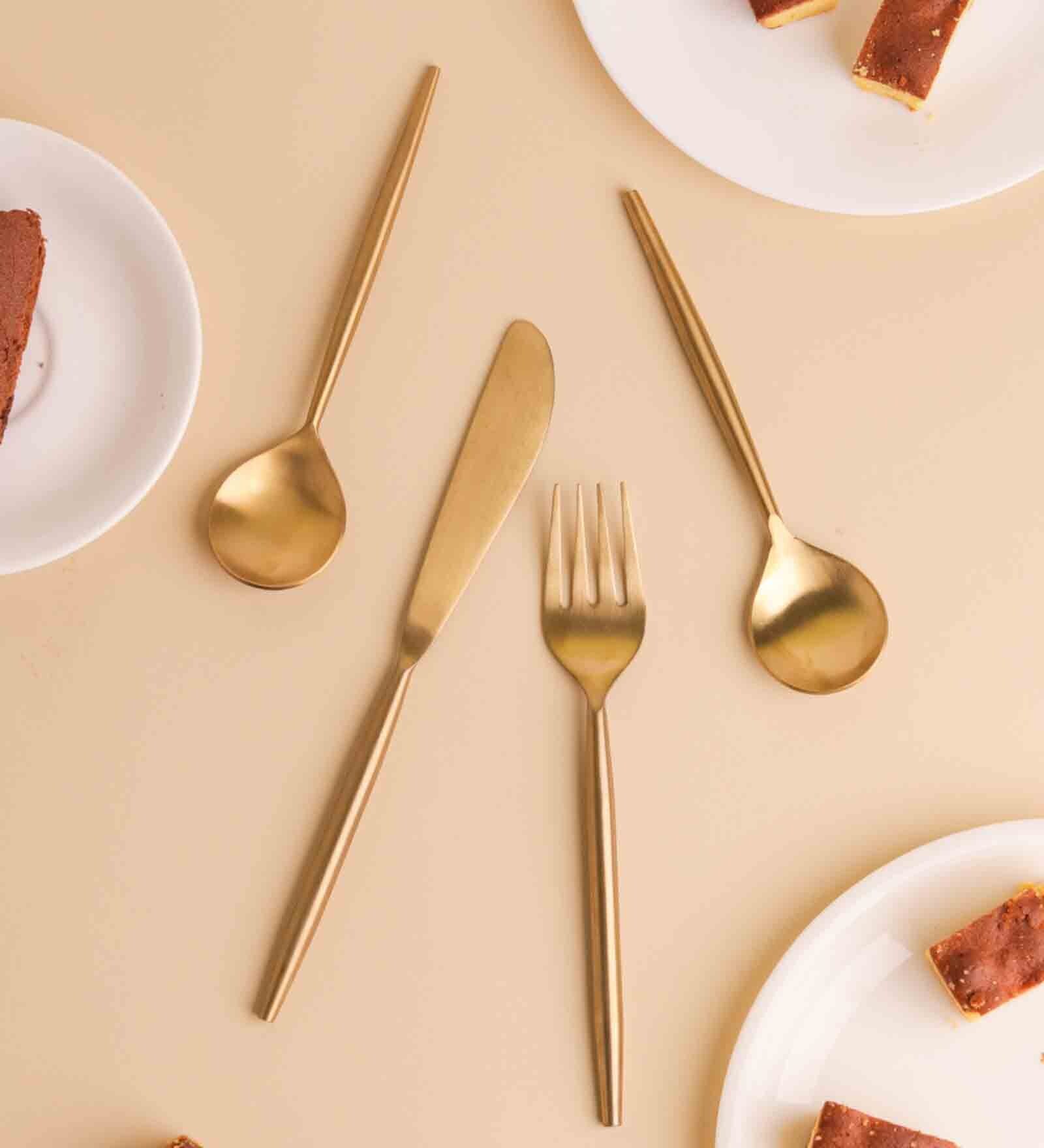Buy Matte Gold Stainless Steel (Set of 4) Cutlery Set at 48% OFF by ...