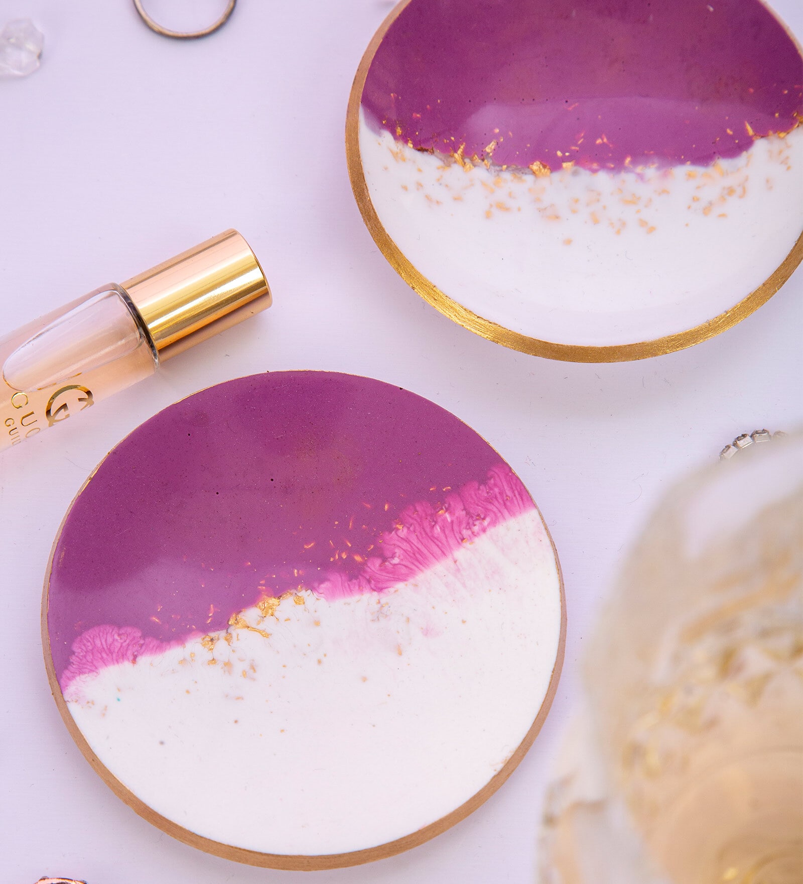 Buy Mauve Trinket Purple & White Resin (Set of 2) Table Coaster at 73% ...