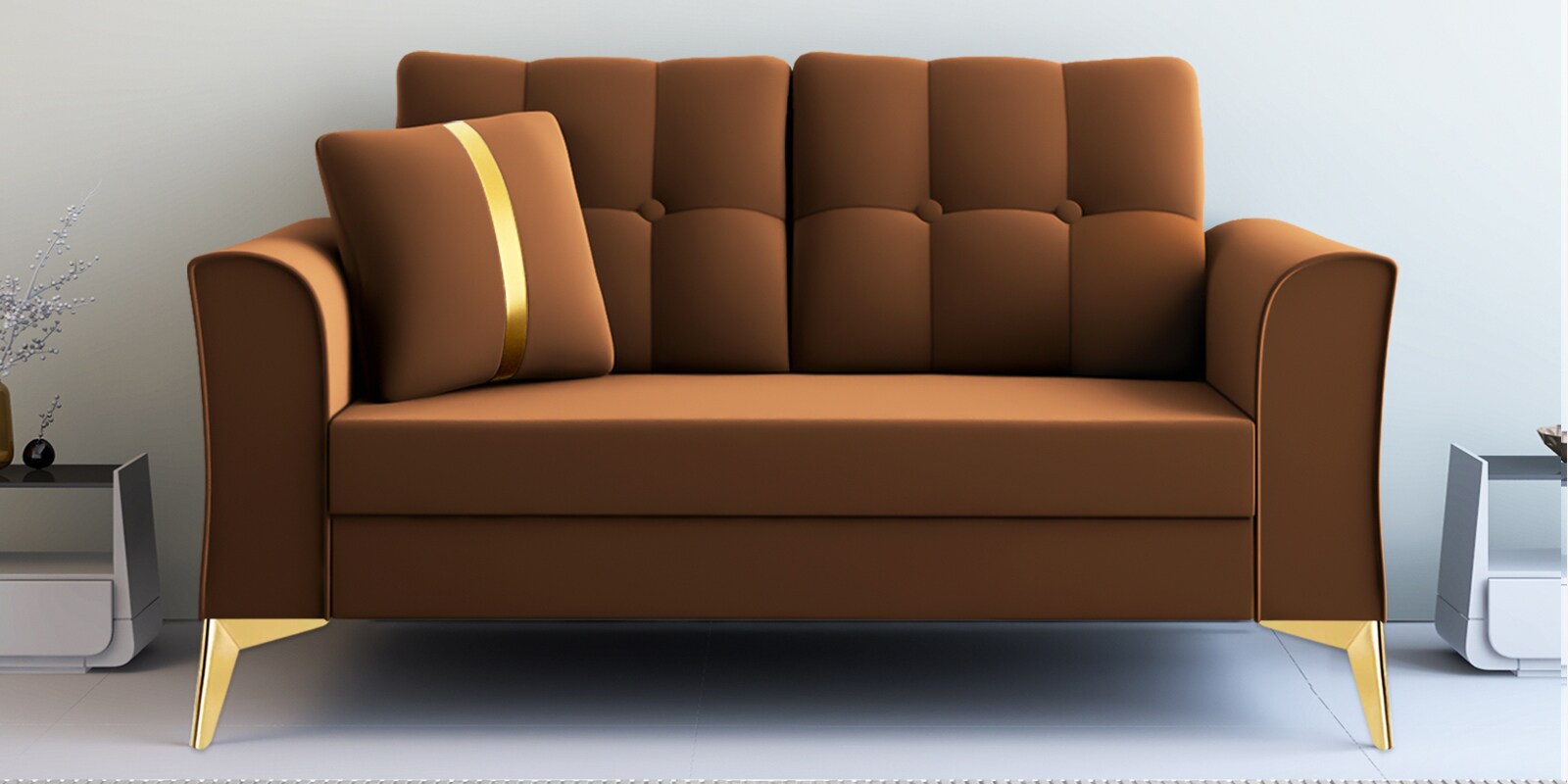 Buy Maddox Premium Velvet 2 Seater Sofa In Brown Colour at 30% OFF by ...