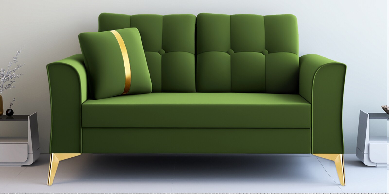 Buy Maddox Premium Velvet 2 Seater Sofa In Green Colour at 43% OFF by ...