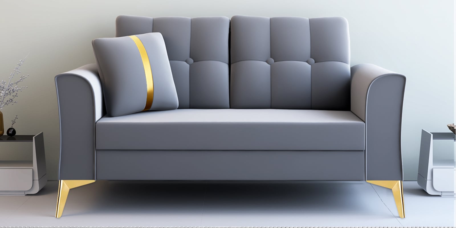 Buy Maddox Premium Velvet 2 Seater Sofa In Grey Colour at 30% OFF by ...