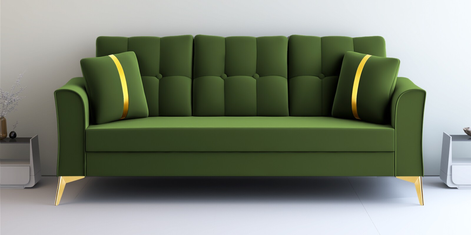 Buy Maddox Premium Velvet 3 Seater Sofa In Green Colour at 50% OFF by ...