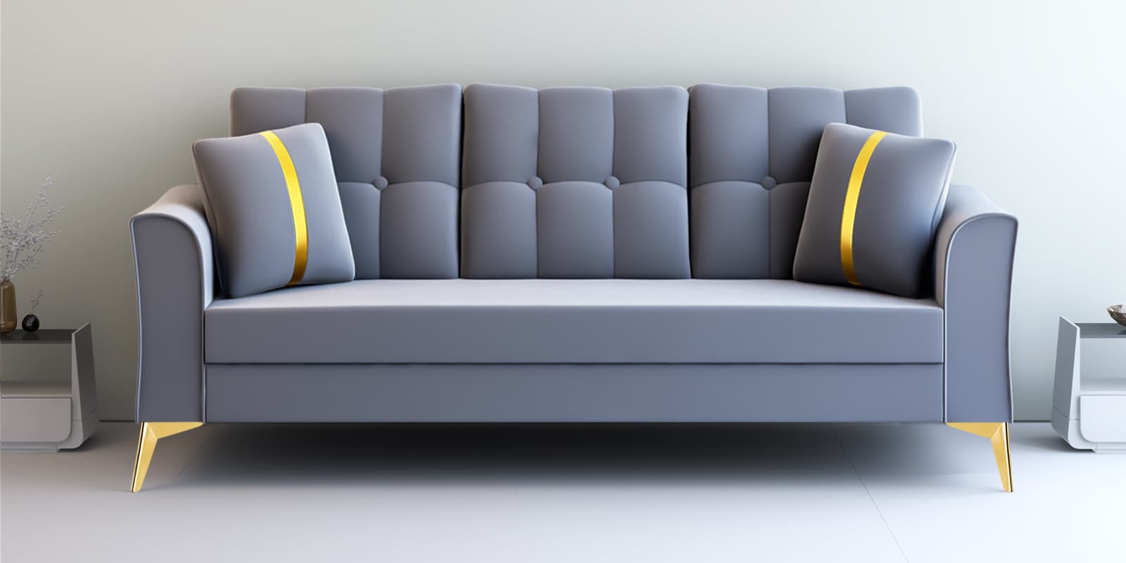 Buy Maddox Premium Velvet 3 Seater Sofa In Grey Colour at 30% OFF by ...