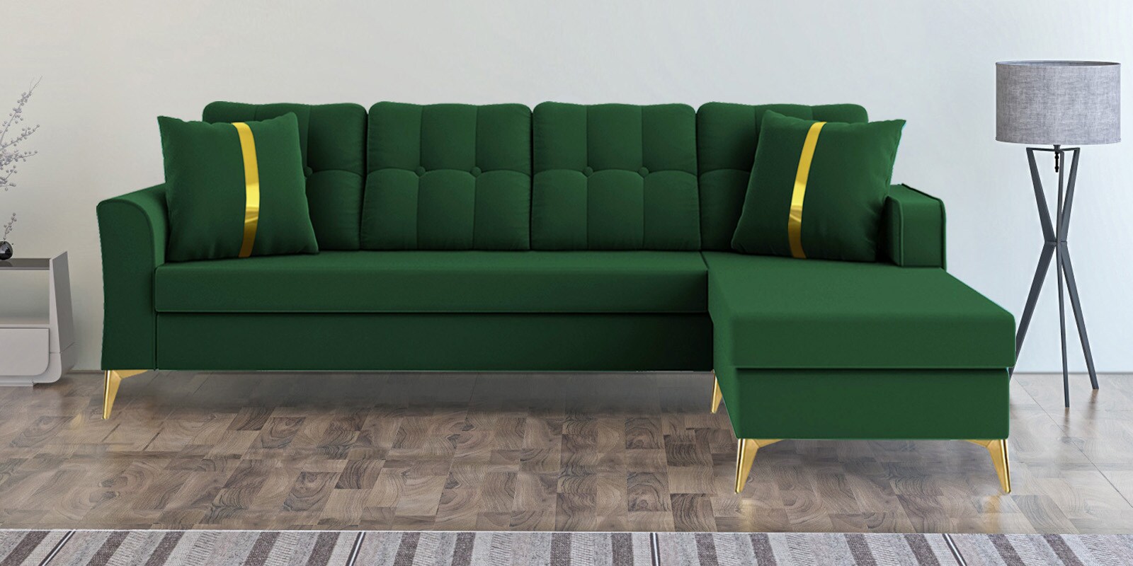 Buy Maddox Velvet LHS 5 Seater Sectional Sofa In Green Colour at 30% ...