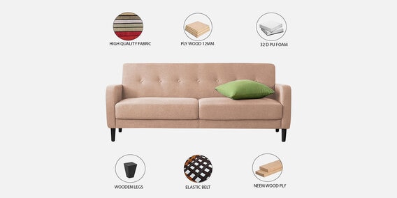 Buy Marq Fabric 3 Seater Sofa in Cosmic Beige Colour by Febonic Online ...