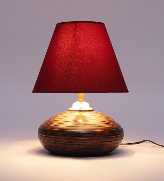 Buy Maroon Fabric Shade Table Lamp with Gold Base by Foziq Online ...