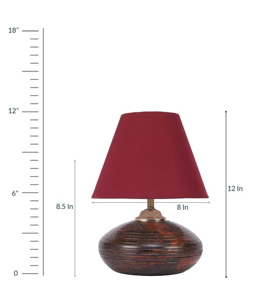 Buy Maroon Fabric Shade Table Lamp with Gold Base by Foziq Online ...