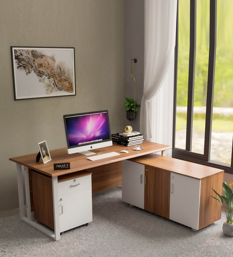 Buy Macro Office Table in Leon Teak Finish by Neudot Online - Executive ...