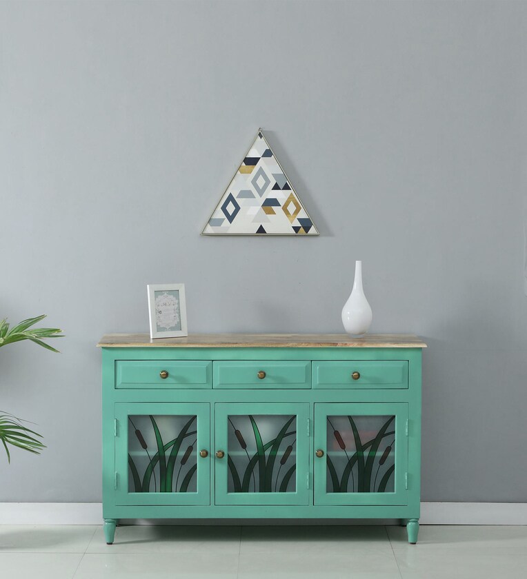 Buy Eloy Solid Wood Sideboard In Pista Green Colour By Bohemiana Online ...