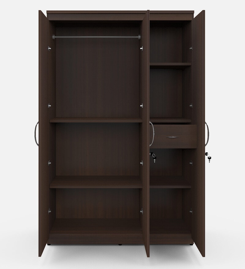 Buy Magnus 3 Door Wardrobe in Dark Elm Finish by Crystal Furnitech ...