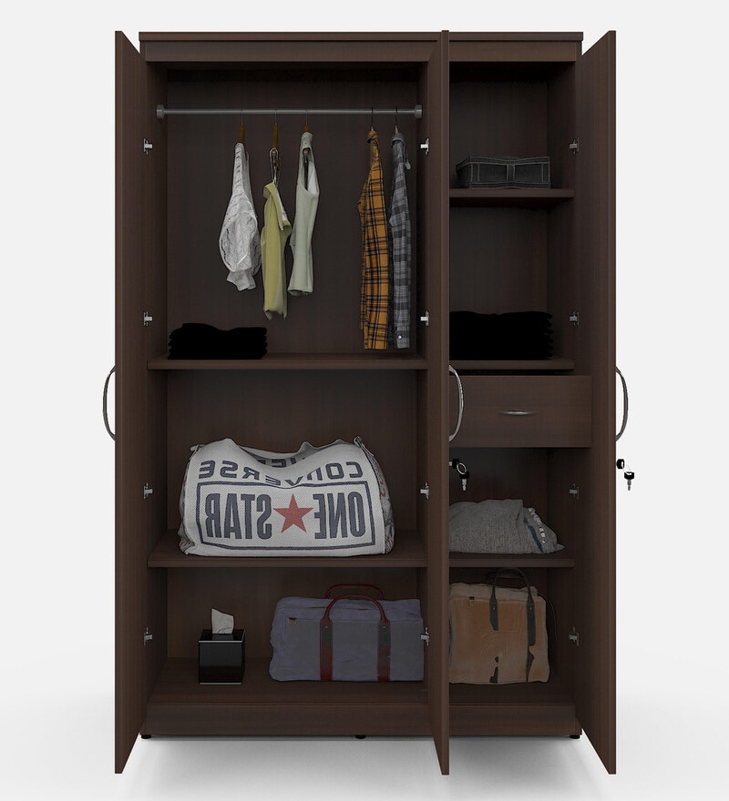 Buy Magnus 3 Door Wardrobe in Dark Elm Finish by Crystal Furnitech ...