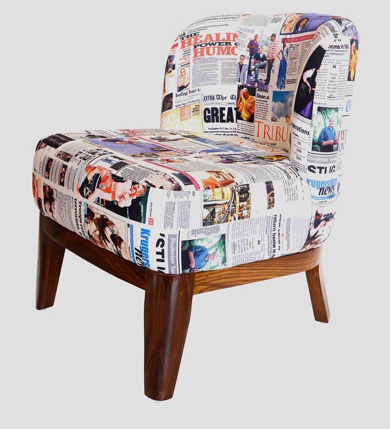Buy Malena Newspaper Design Fabric Slipper Chair in Multi Colour Online ...