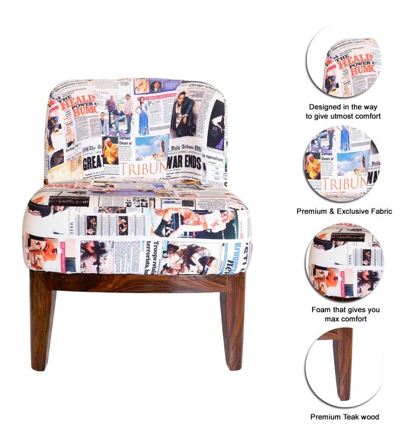 Buy Malena Newspaper Design Fabric Slipper Chair in Multi Colour Online ...