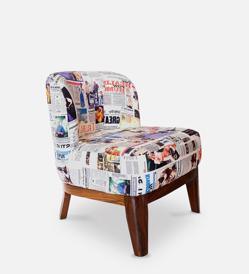 Buy Malena Newspaper Design Fabric Slipper Chair in Multi Colour Online ...